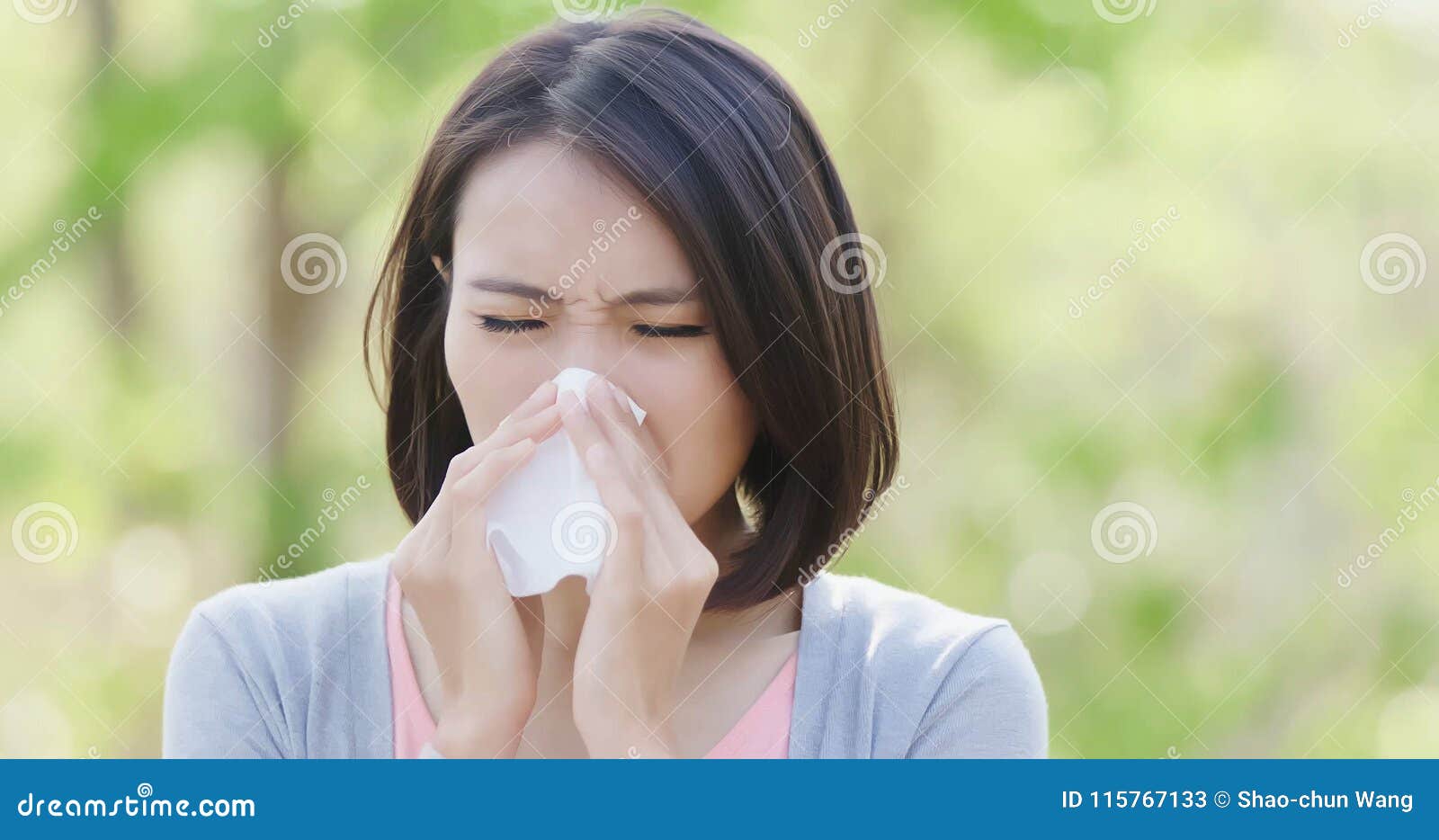Woman with hay fever stock image. Image of handkerchief - 115767133