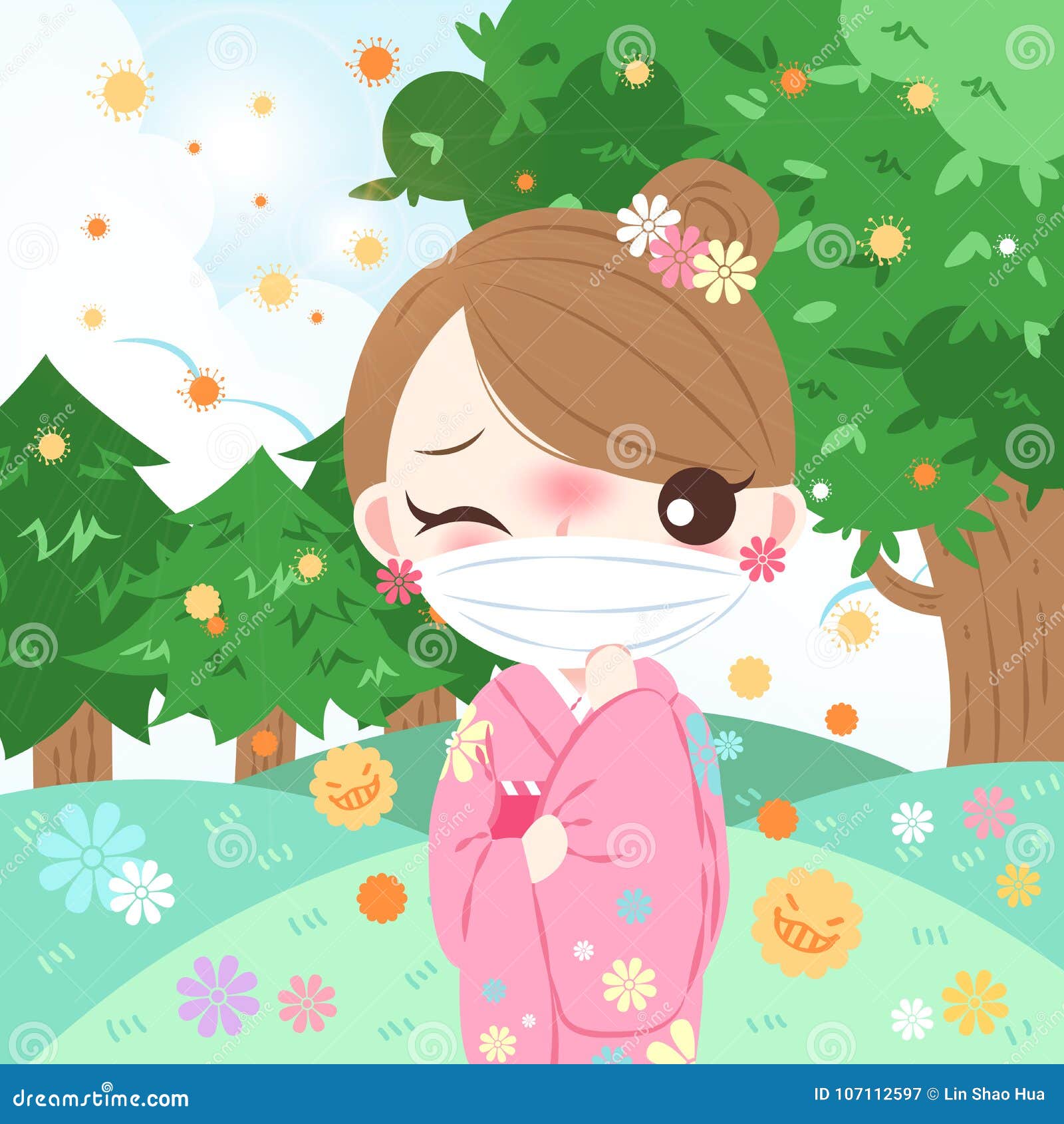 Woman with Hay Fever Problem Stock Vector - Illustration of mask, blow ...