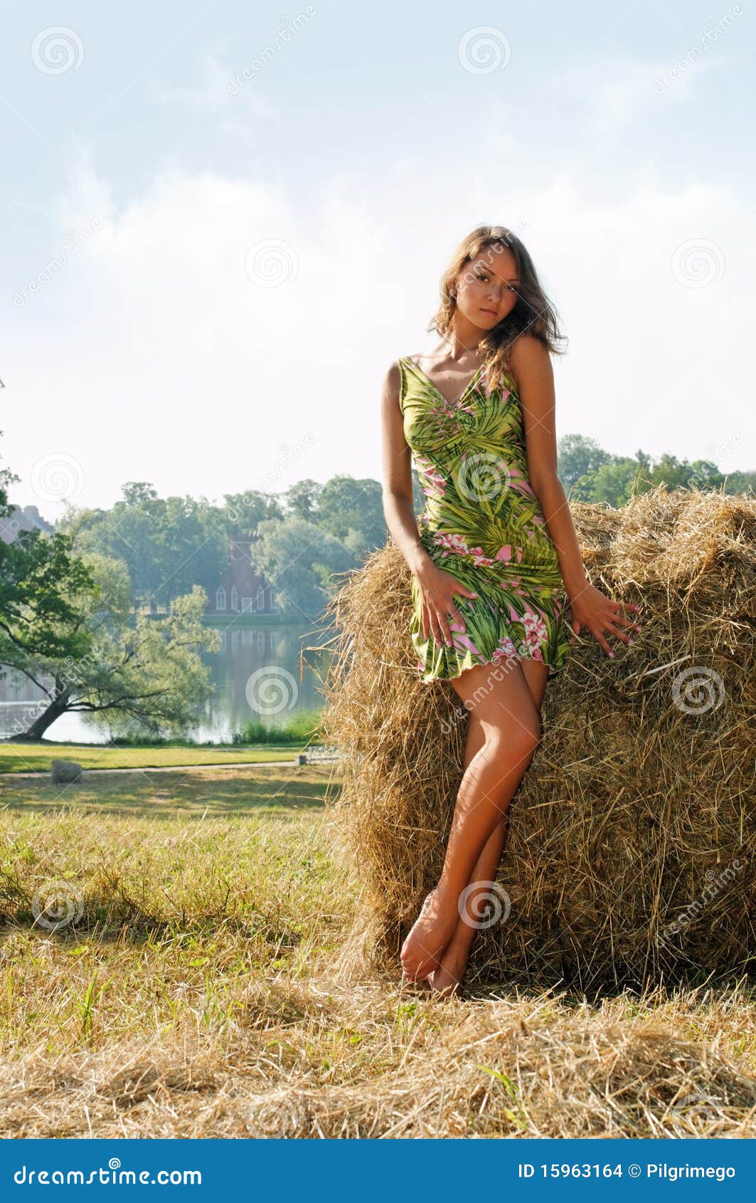 Woman at the haystack stock photo. Image of happiness - 15963164
