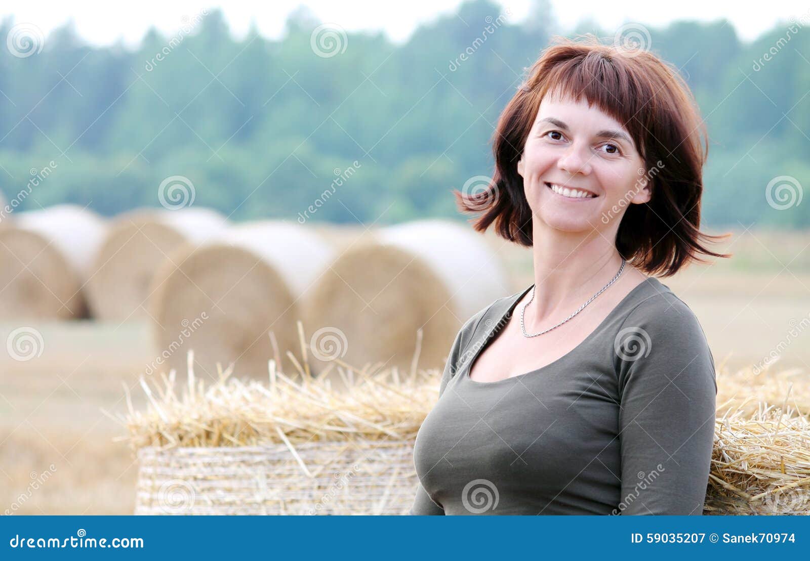 Woman on the haystack stock image. Image of face, recreation - 59035207