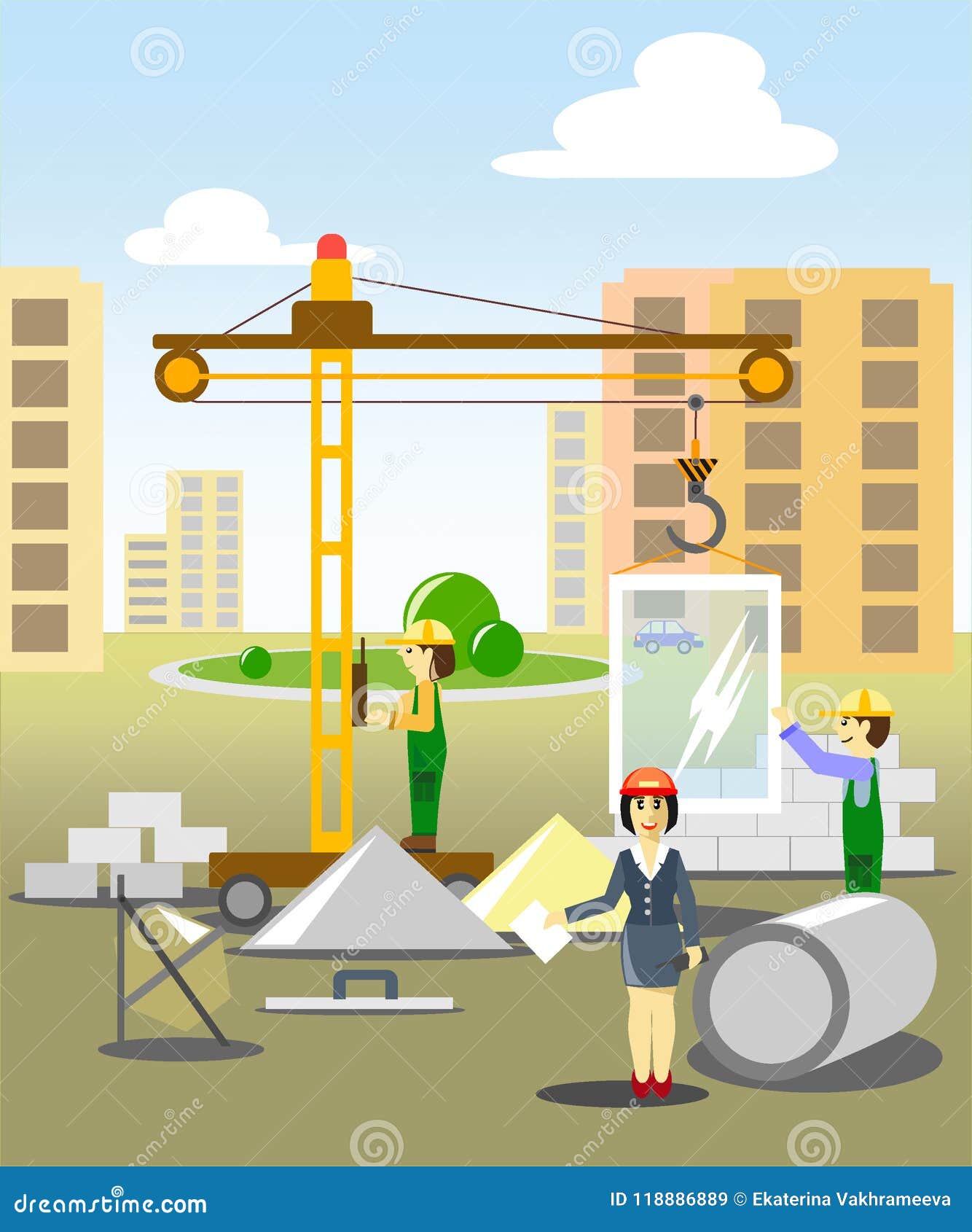 The Woman the Head on Building, Manages a Building Stock Vector ...