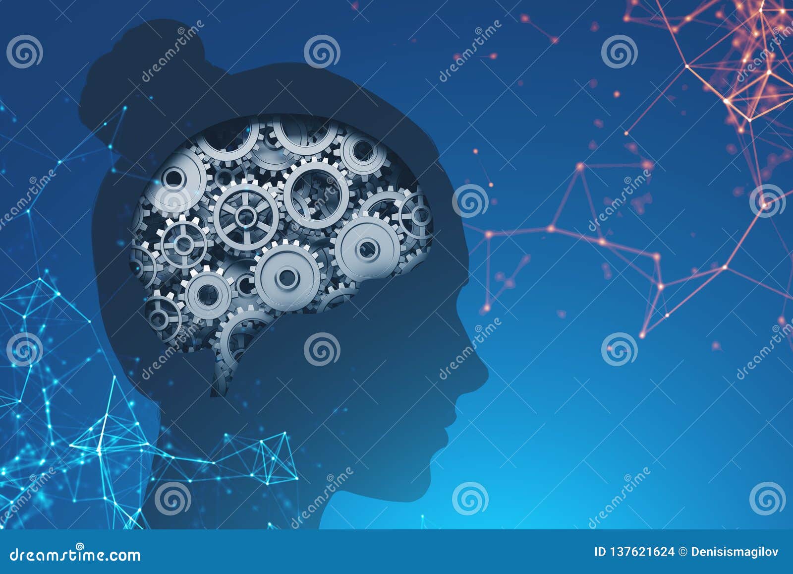 Woman head with cog brain stock illustration. Illustration of force ...