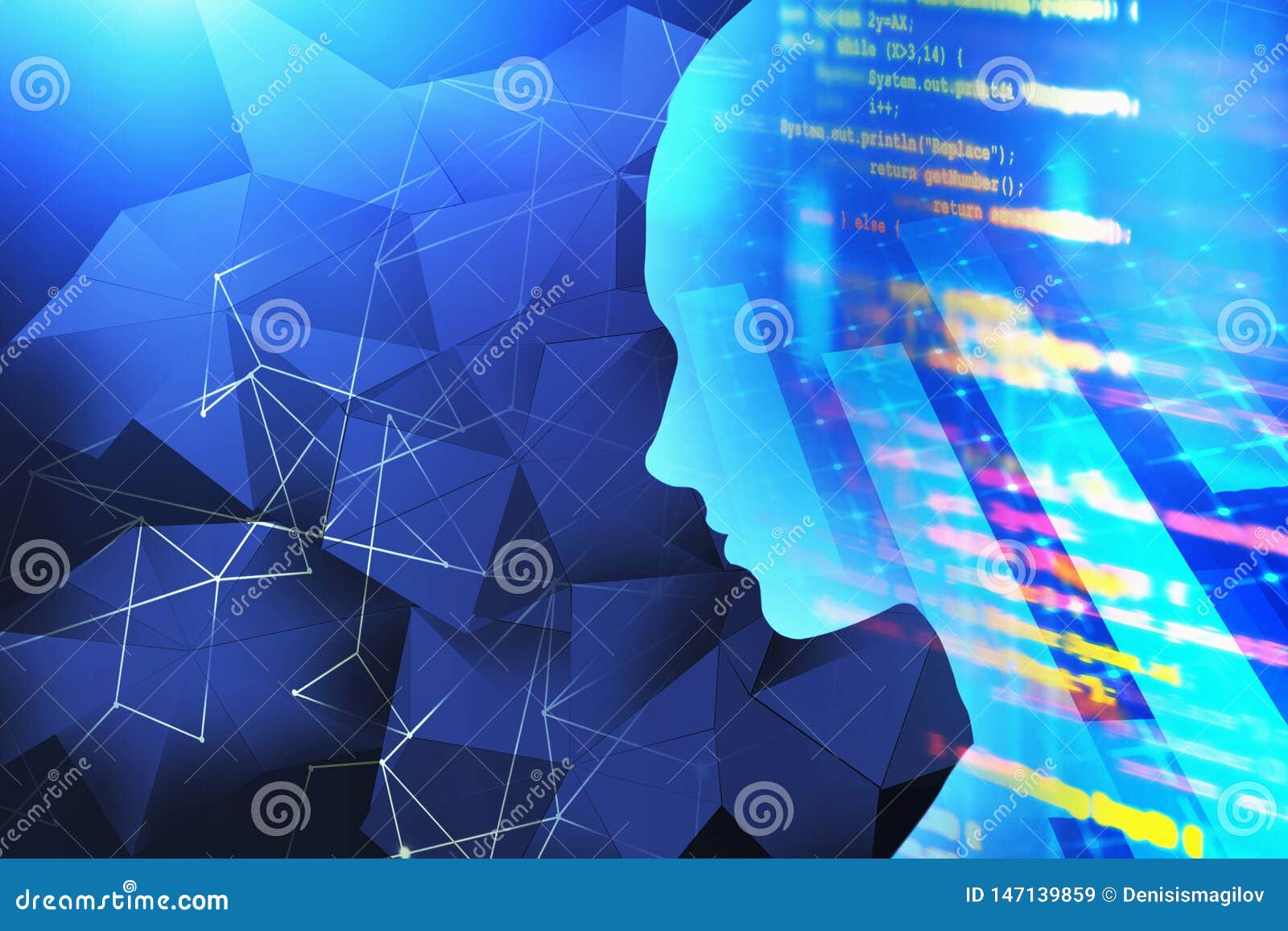 Woman Head, Machine Learning and AI Concept Stock Illustration ...