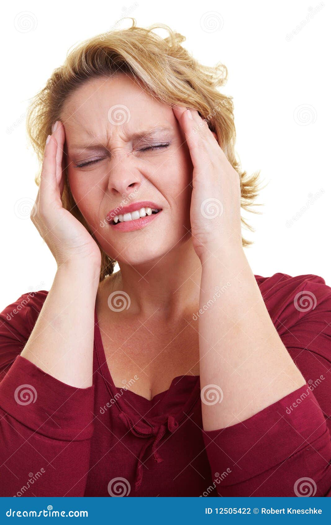 Woman with headache stock photo. Image of headaches, blonde - 12505422