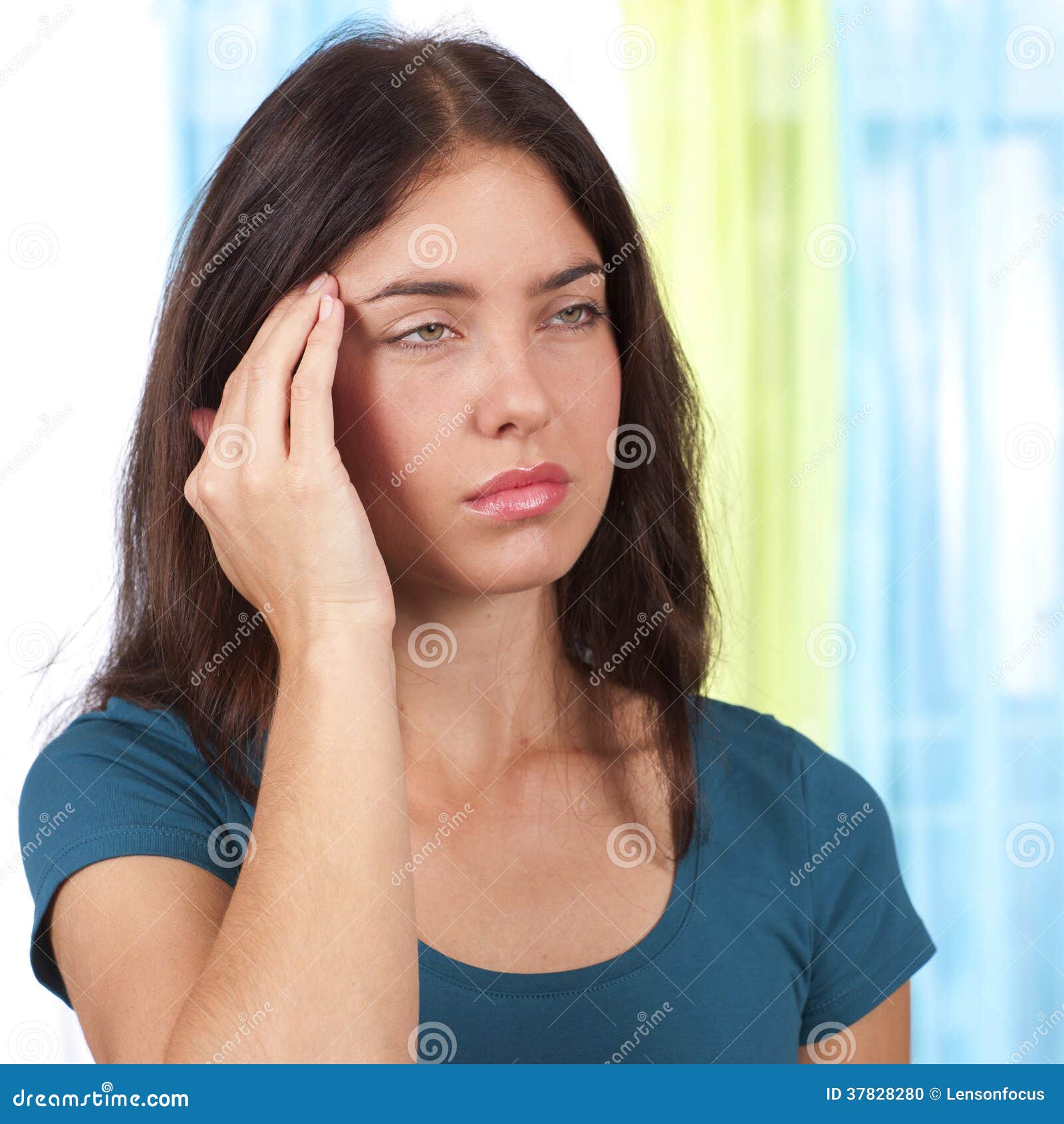Woman with headache stock photo. Image of indoor, hands - 37828280