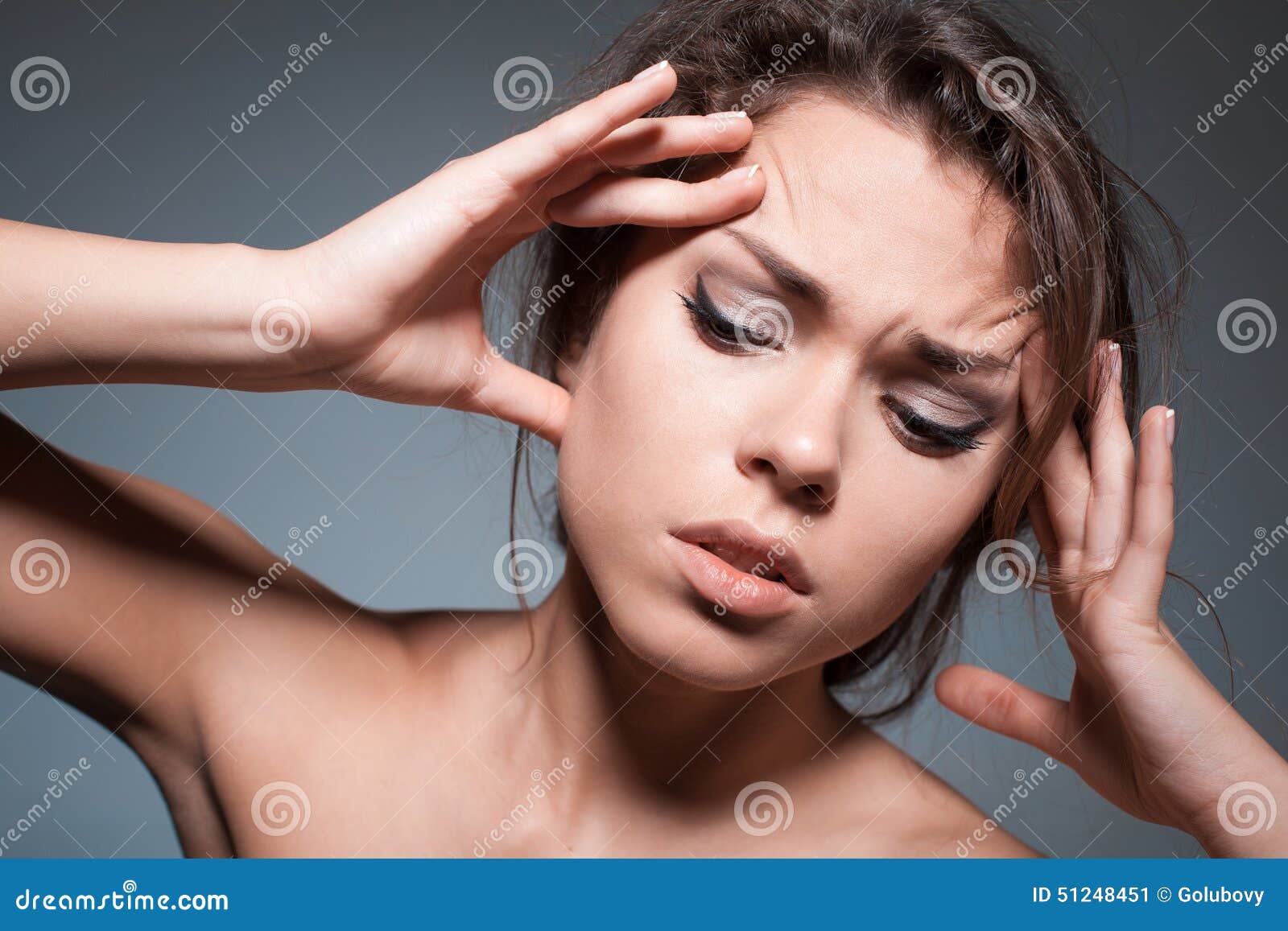 The woman with a headache stock image. Image of horizontal - 51248451