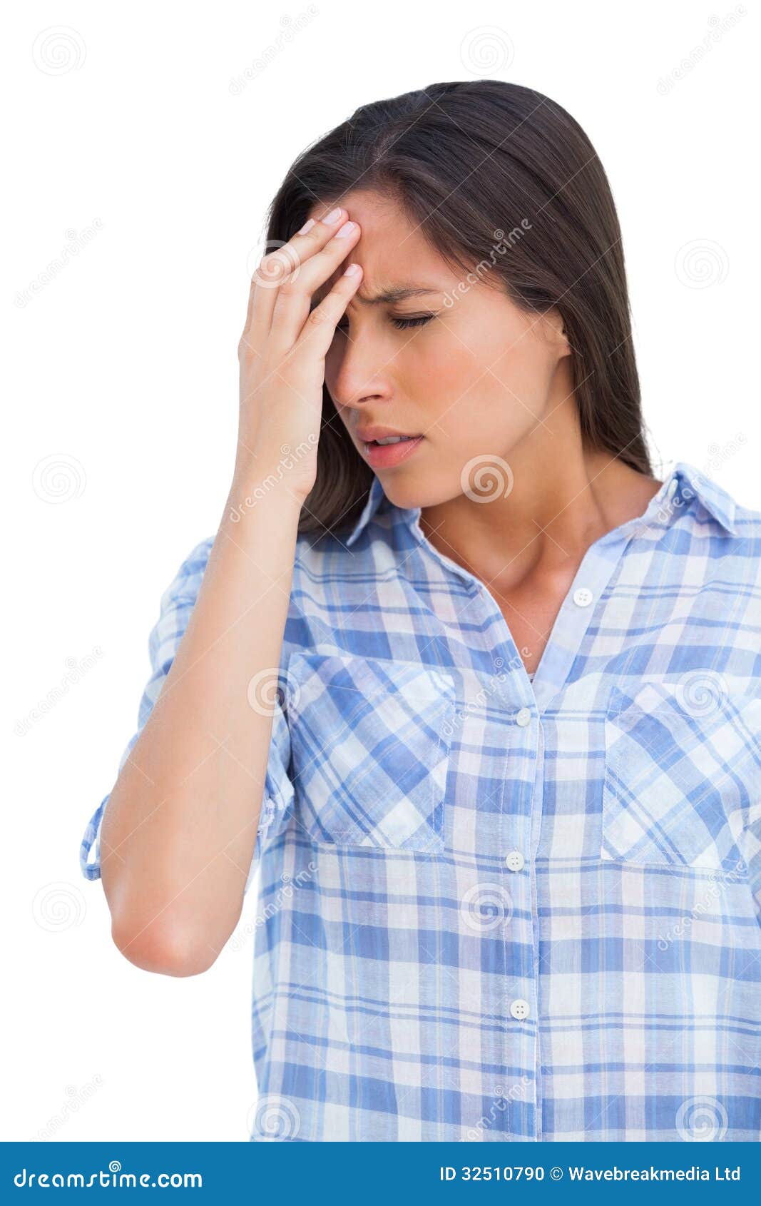 Woman With A Headache And Hand On Forehead Stock Photo - Image of ...