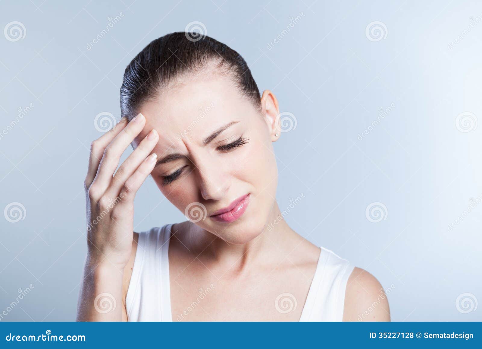 Woman with headache stock photo. Image of forehead, behavior - 35227128