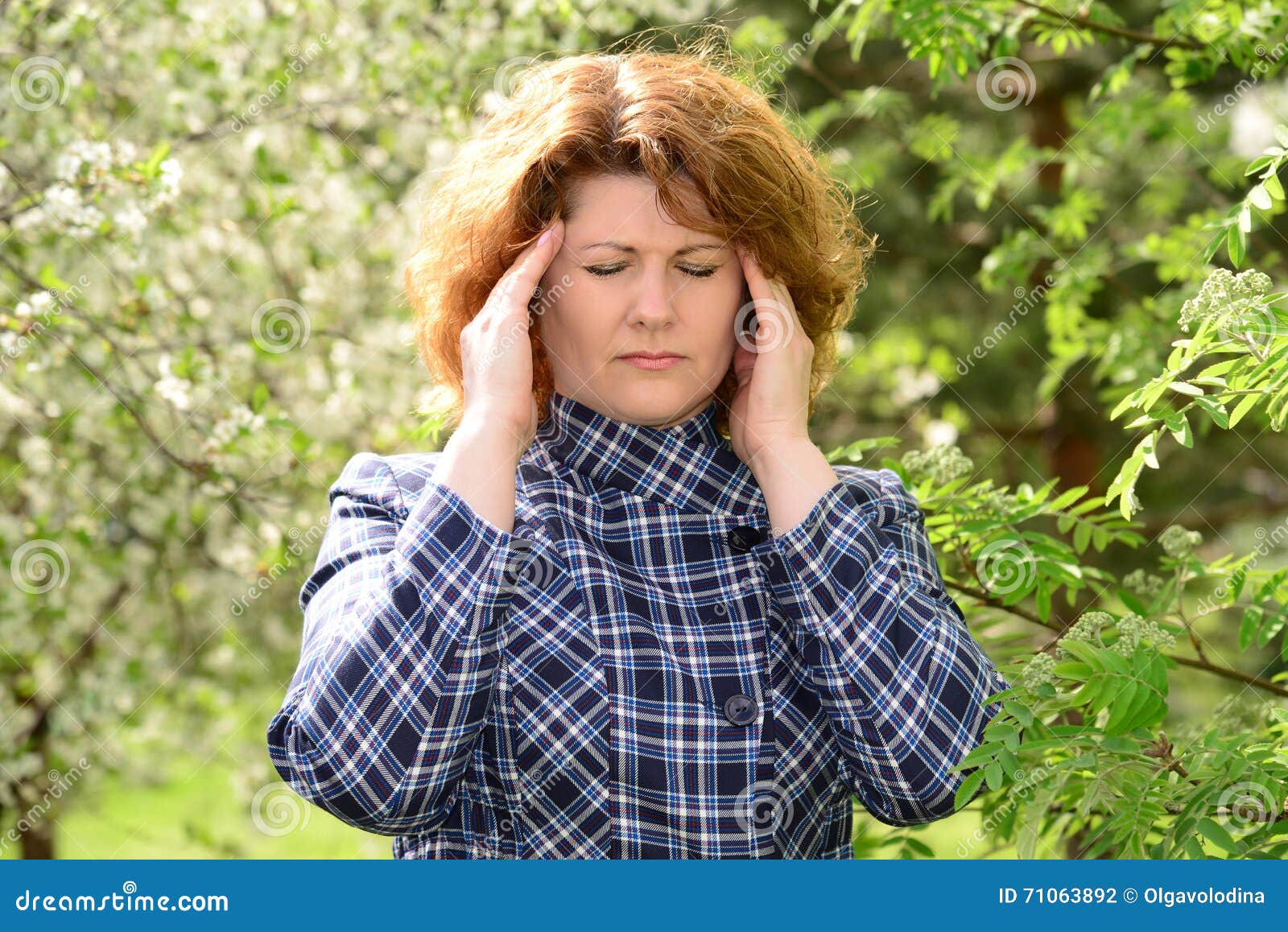 Woman with a Headache on Nature of the Spring Stock Photo - Image of ...