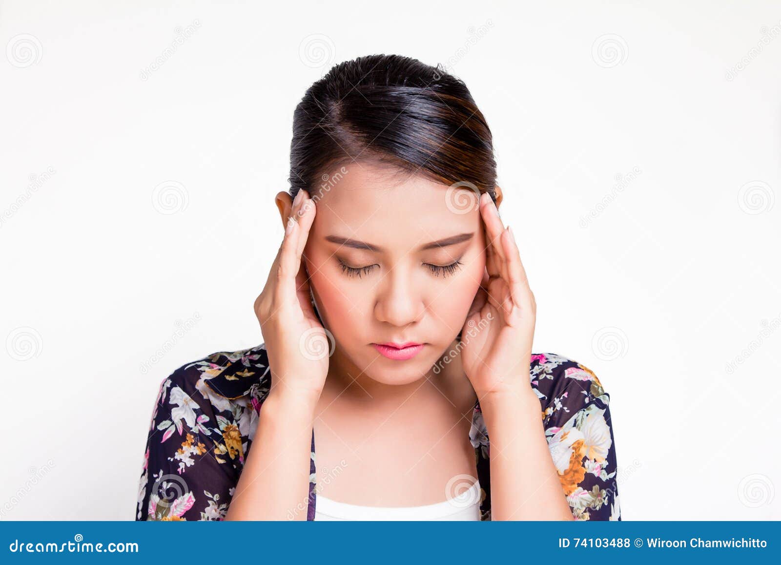 Woman with Headache Touching Her Temples Stock Photo - Image of brown ...