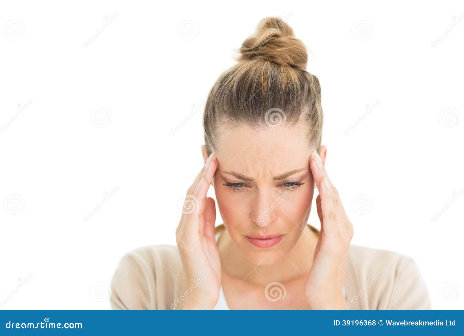 Woman with Headache Touching Her Temples Stock Photo - Image of ...