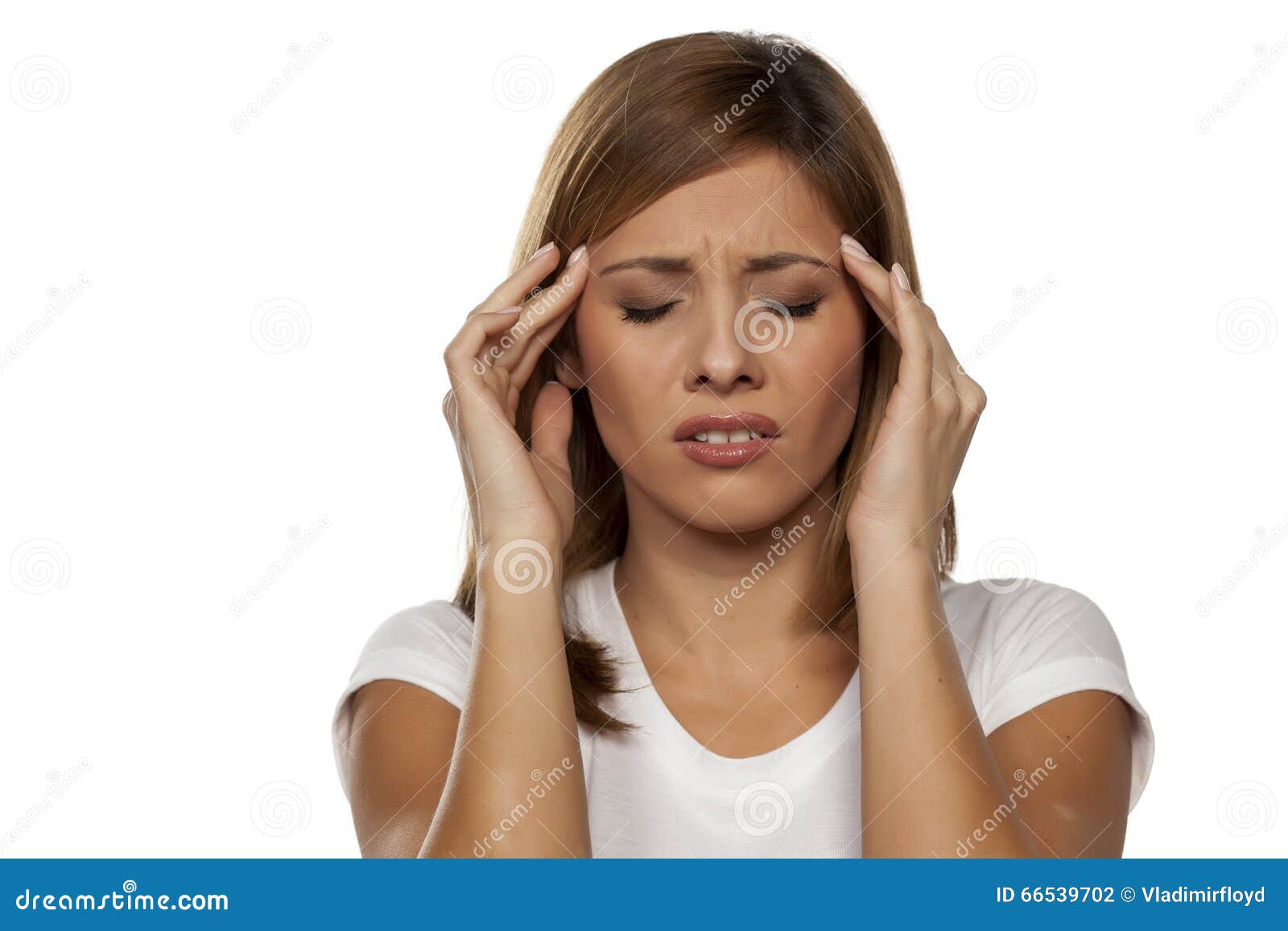 Woman with a headache stock photo. Image of stressed - 66539702