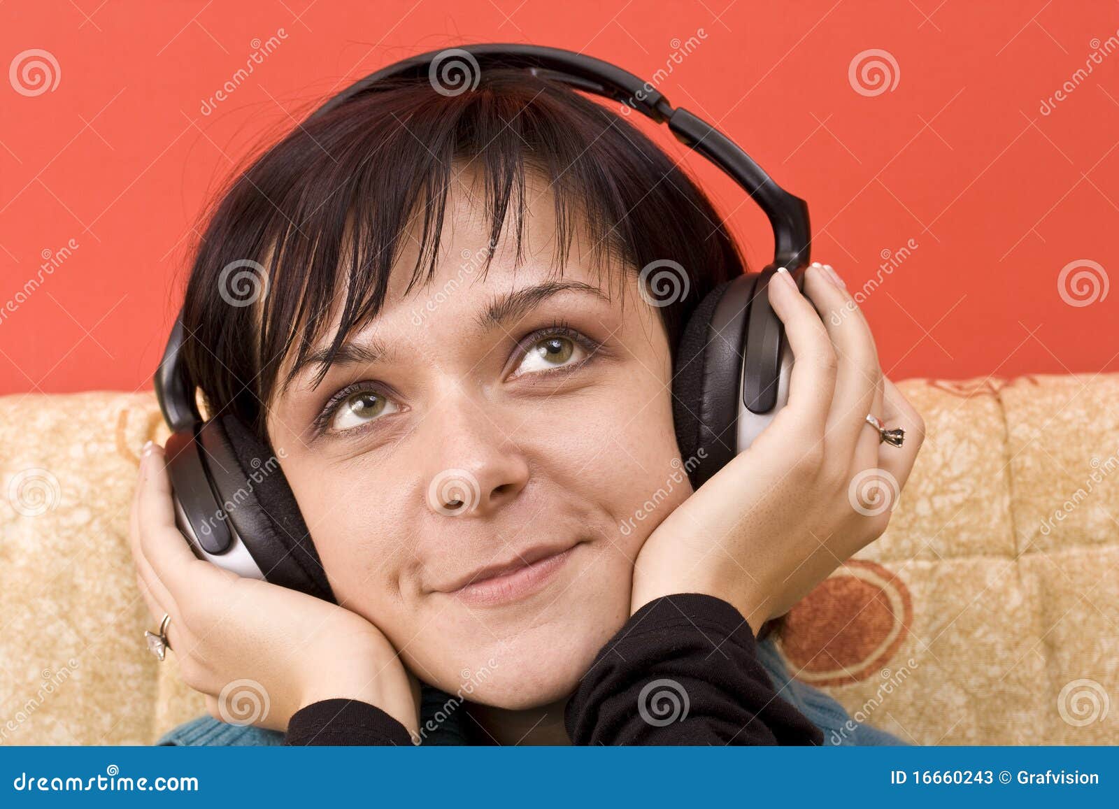 Woman with headphones stock image. Image of brunette - 16660243