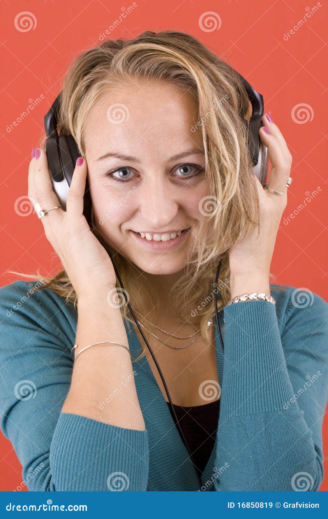Woman with headphones stock image. Image of room, smiling - 16850819