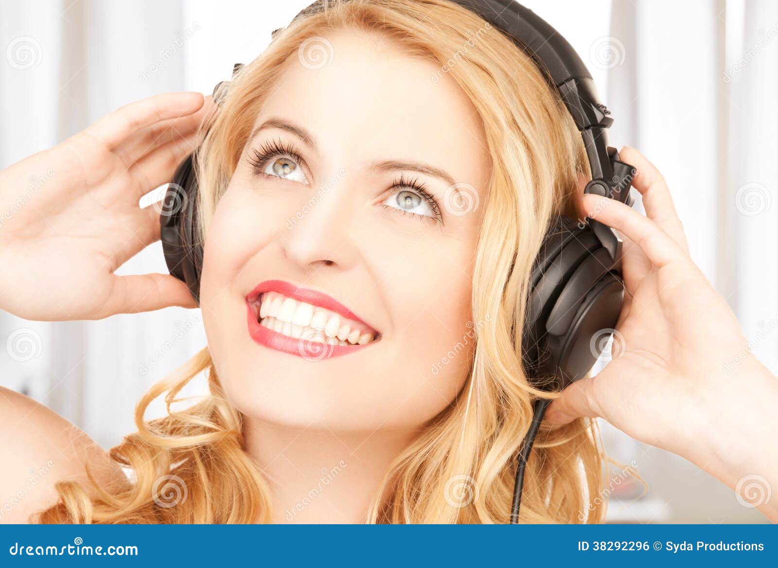 Woman with headphones stock photo. Image of beautiful - 38292296