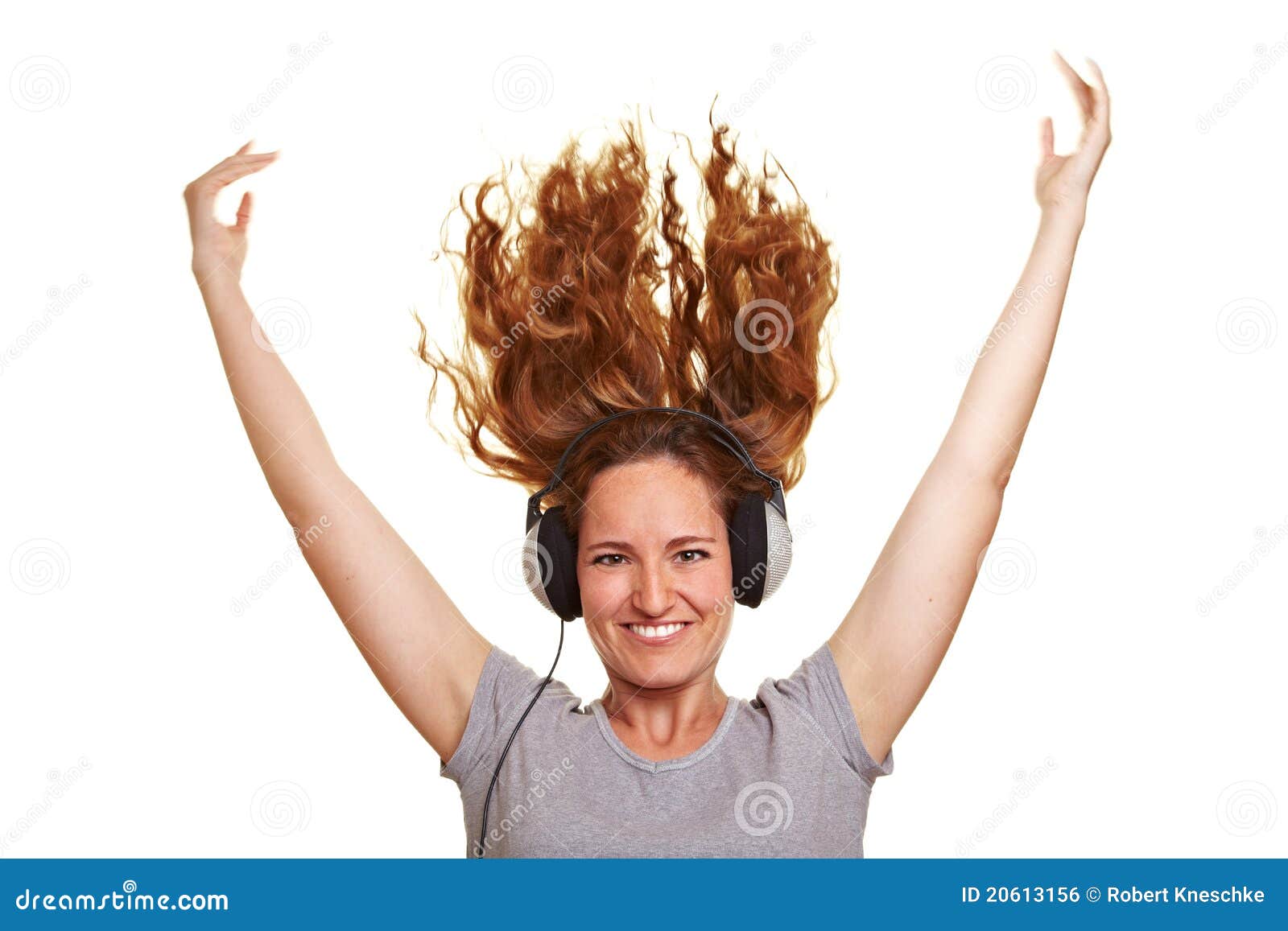 Woman with Headphones and Flying Stock Photo - Image of cheerfulness ...