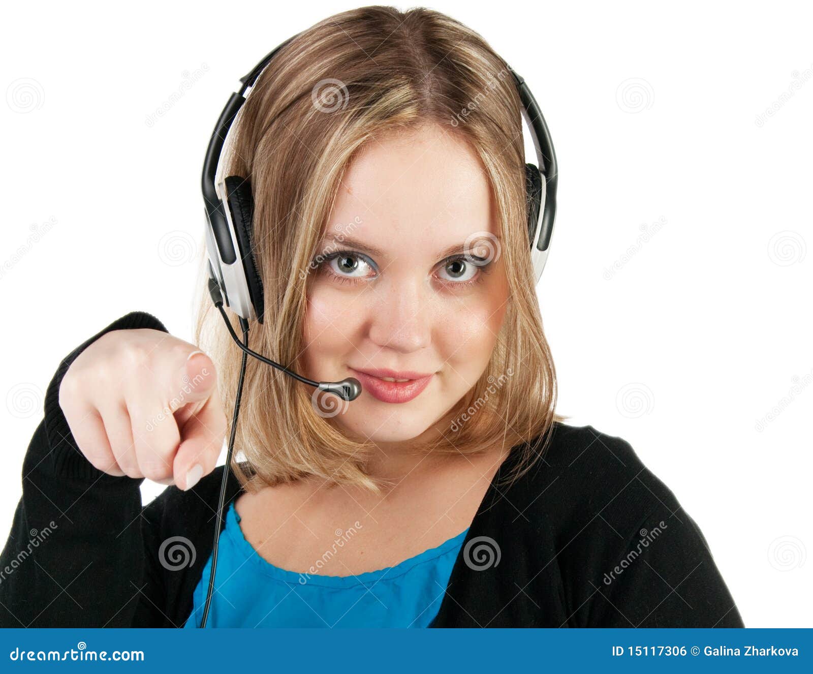Woman with Headphones and Microphone Stock Photo - Image of handsfree ...