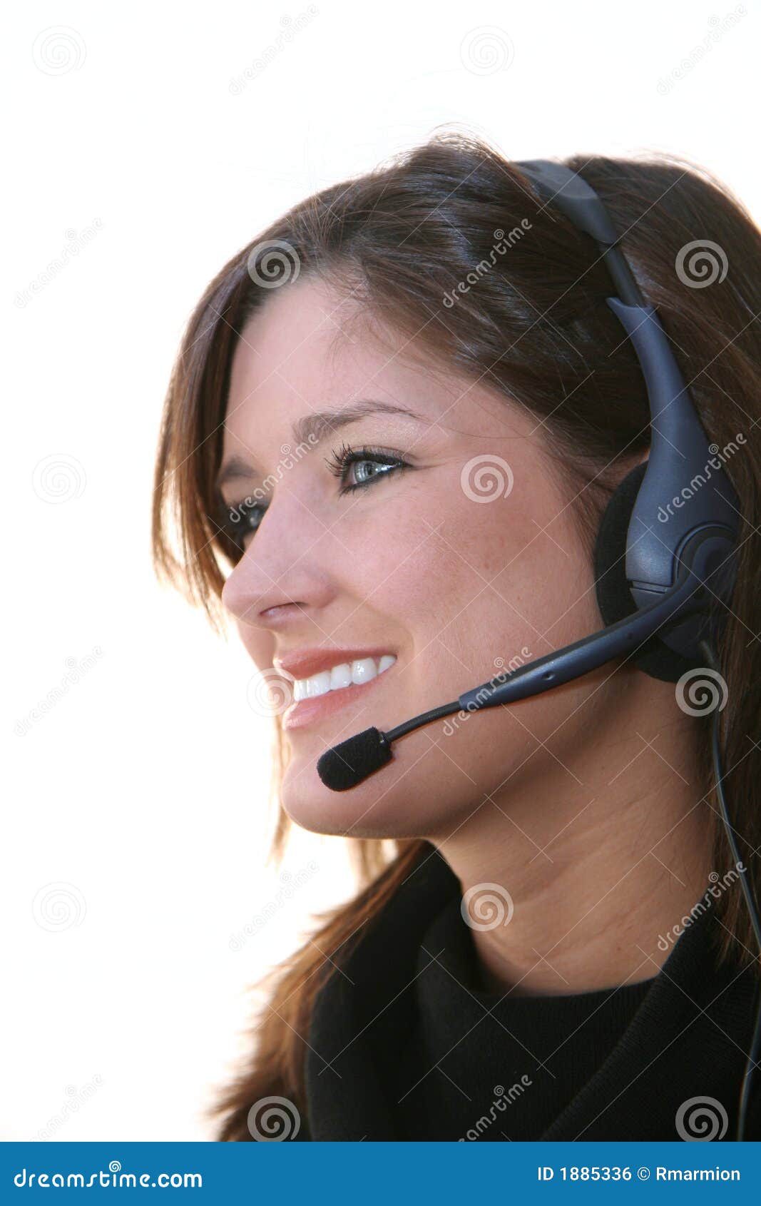 Woman on Headset stock photo. Image of brunette, spouse - 1885336