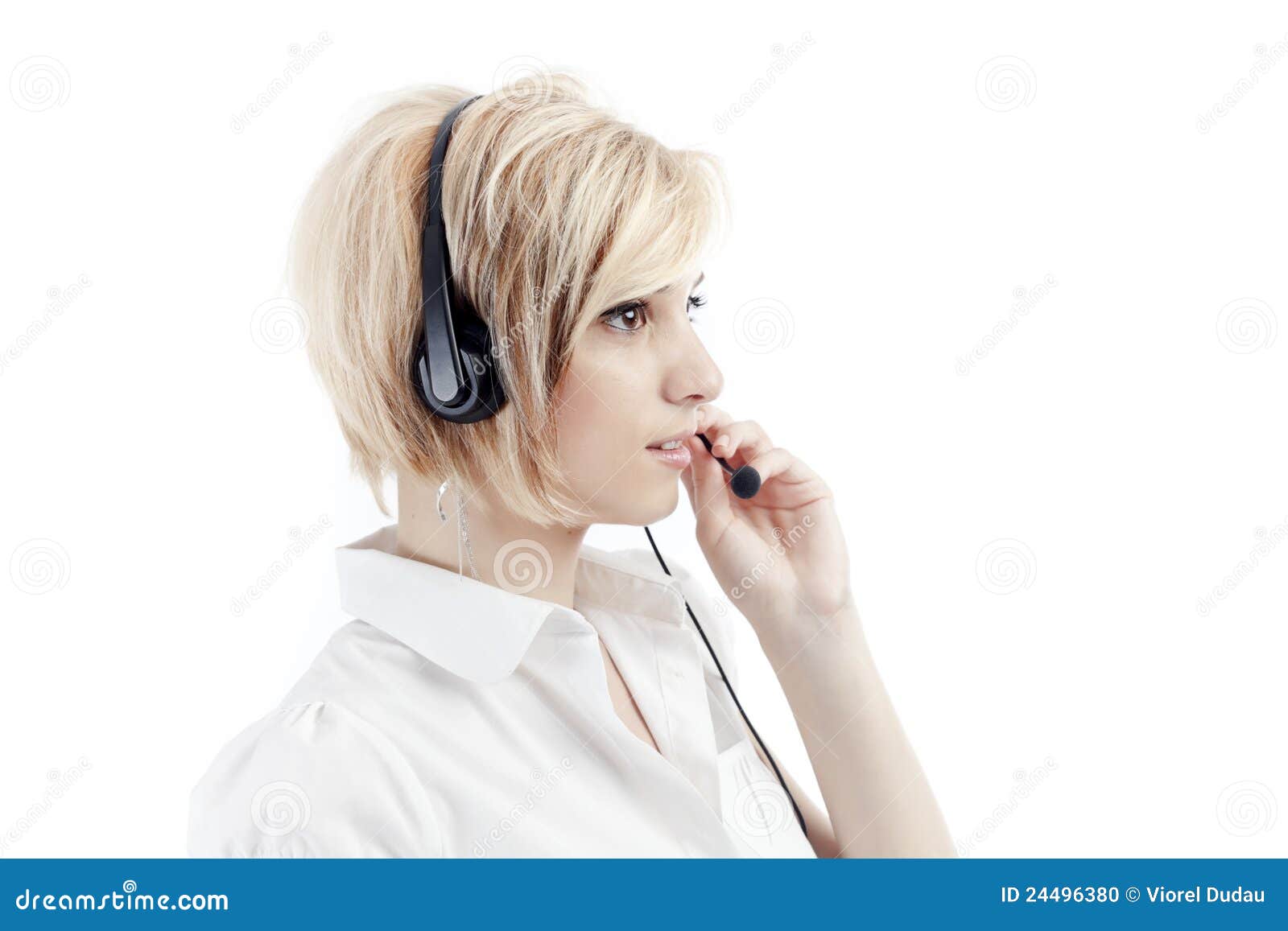 Woman with headset stock photo. Image of space, white - 24496380
