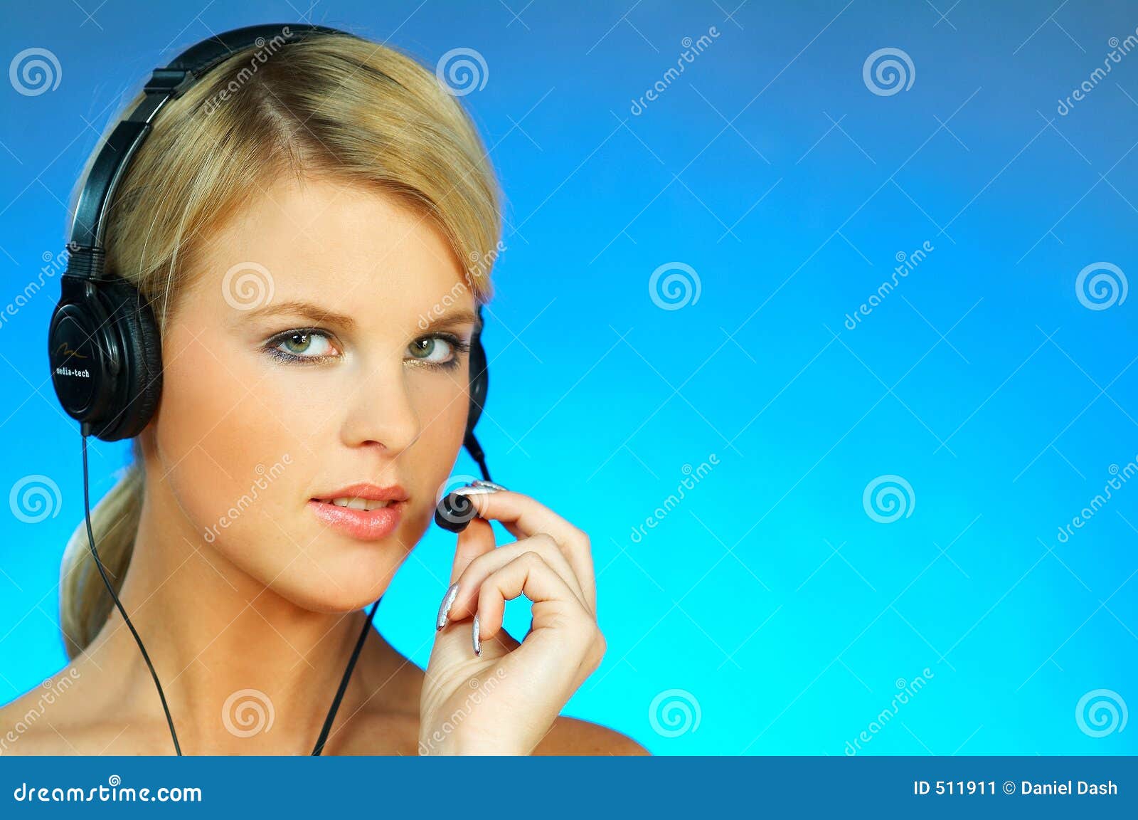 Woman with a Headset stock image. Image of assistance, brown - 511911