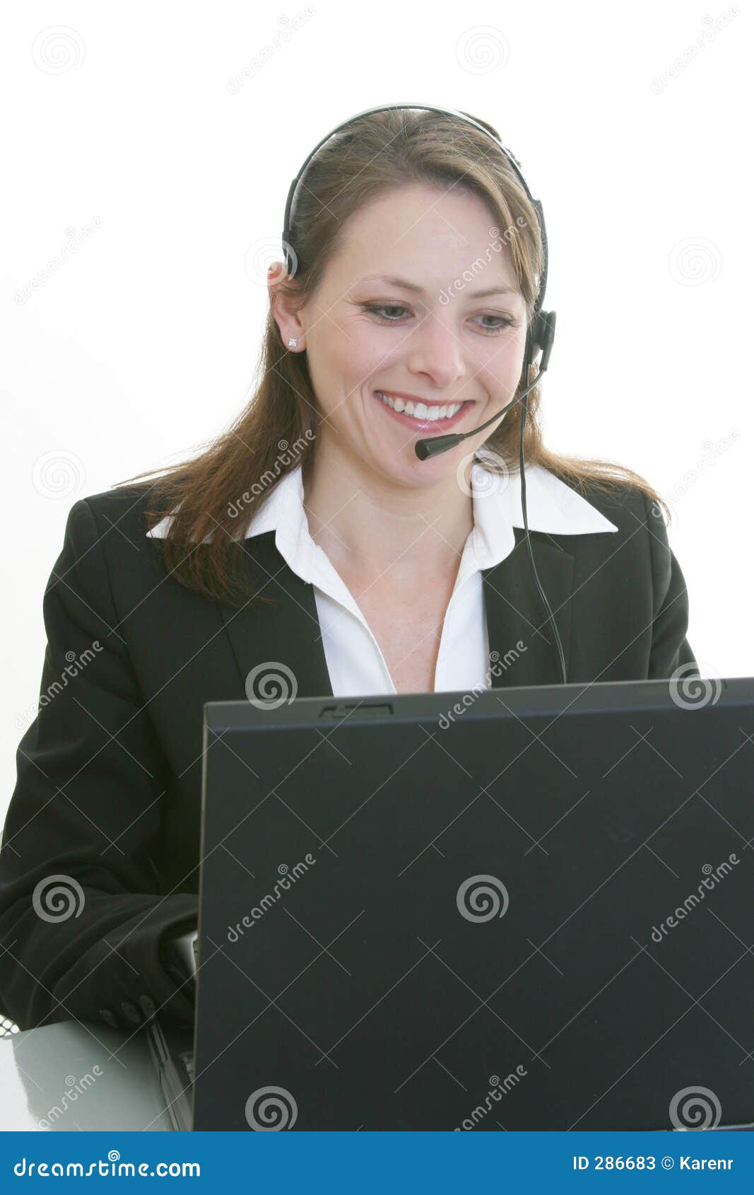 Woman with Headset and Computer Stock Image - Image of business ...