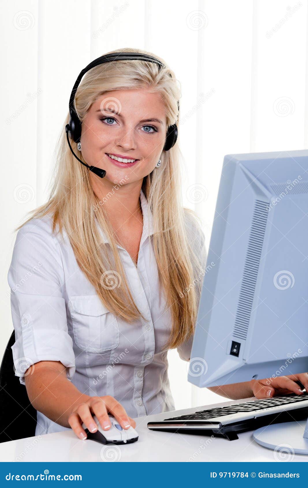 Woman with a Headset and Computer Hotline Stock Photo - Image of ...