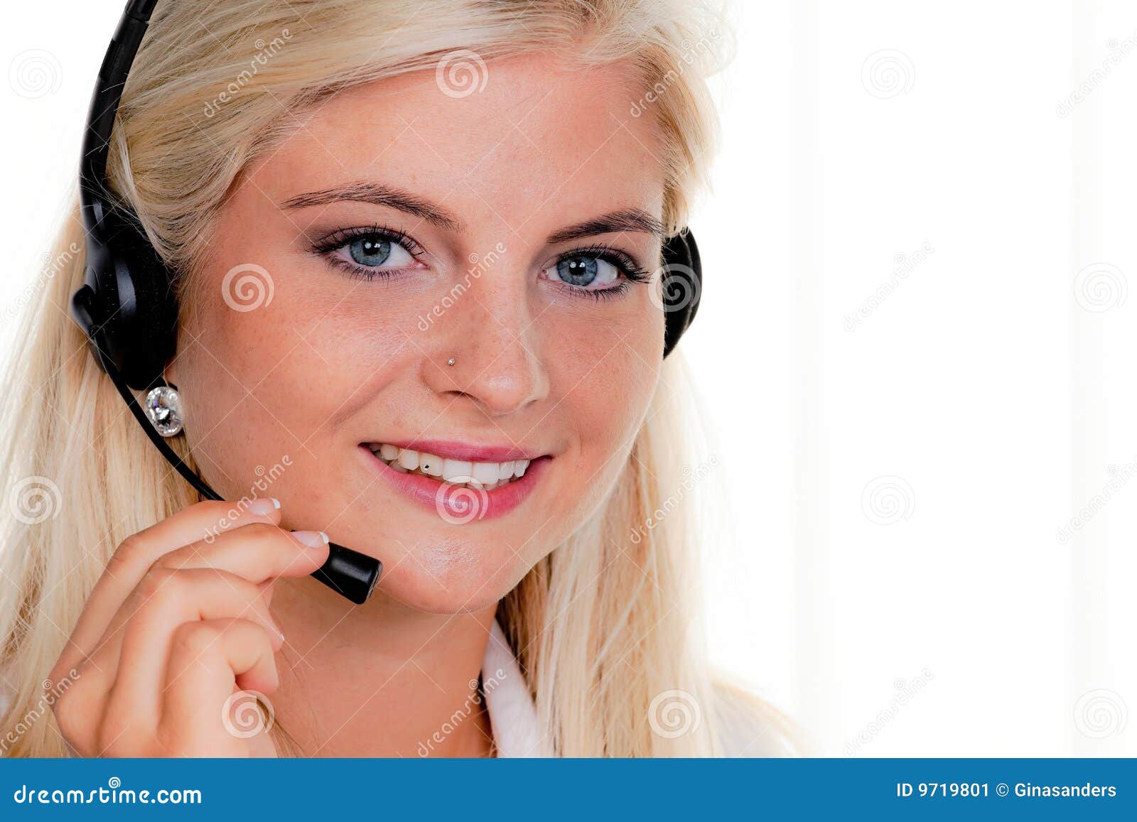 Woman with a Headset and Computer Hotline Stock Image - Image of ...