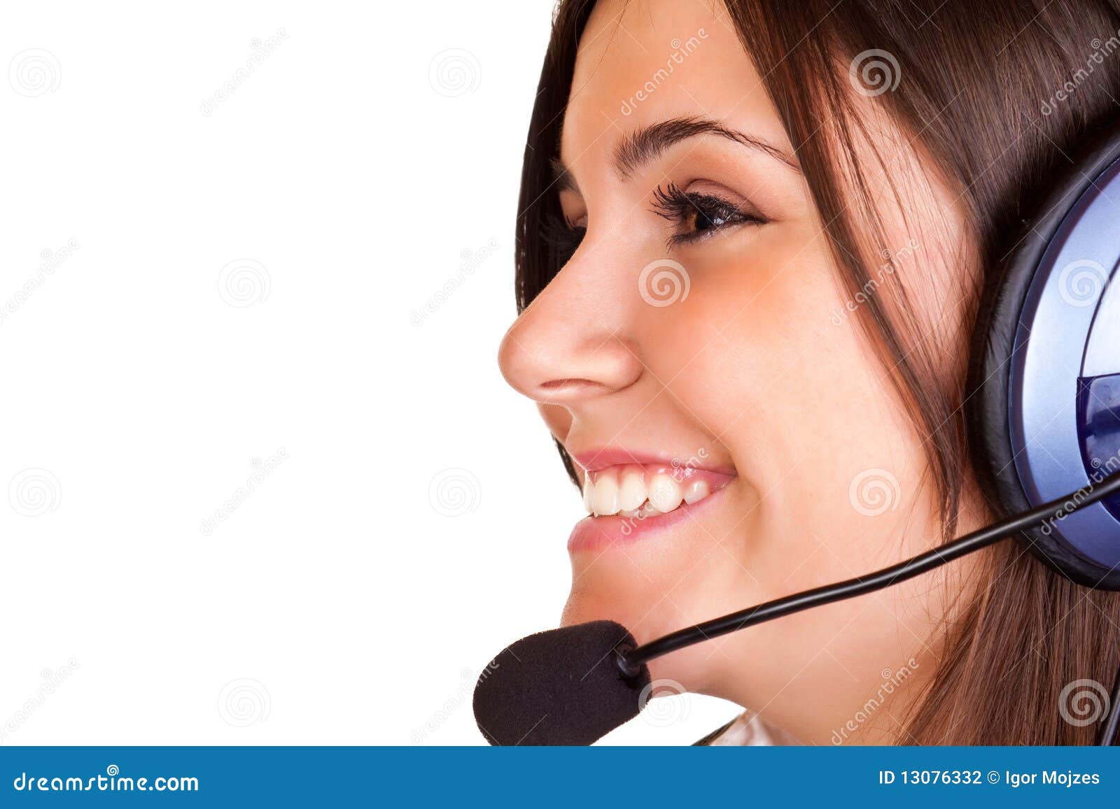 Woman with Headset and Microphone Stock Photo - Image of callcenter ...