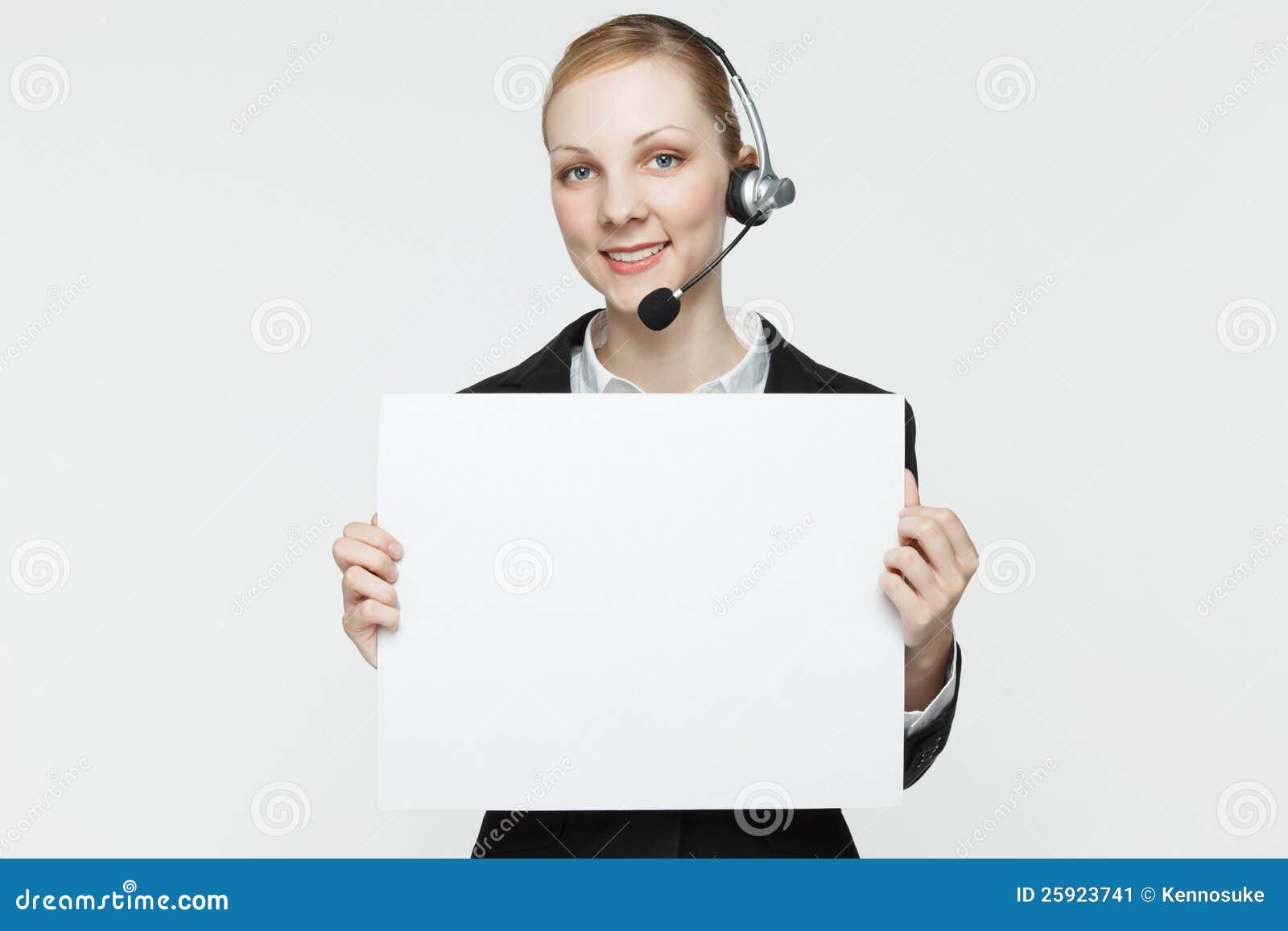Woman with Headset and Sign Stock Image - Image of people, lady: 25923741