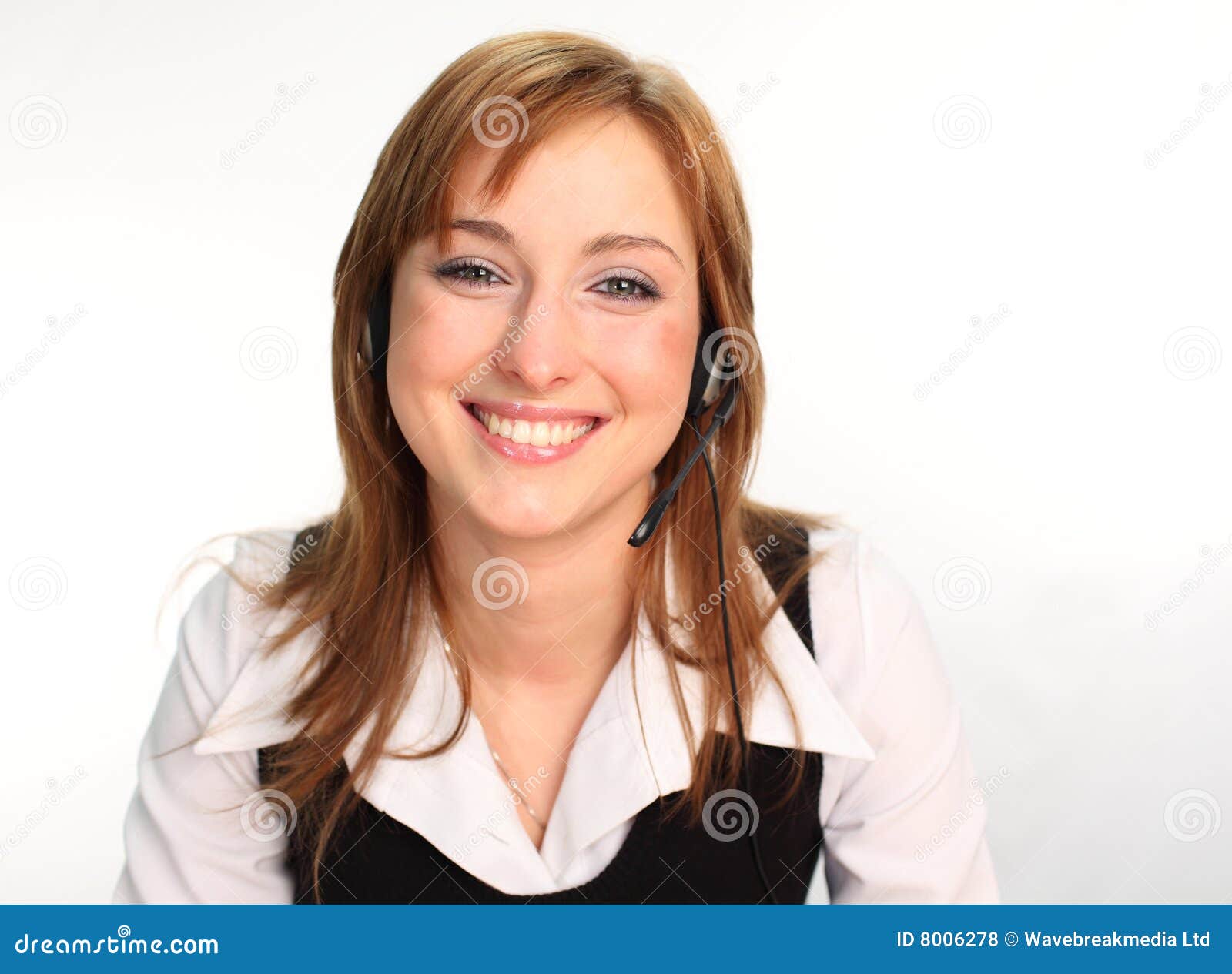 Woman on a Headset Talking stock photo. Image of headphone - 8006278