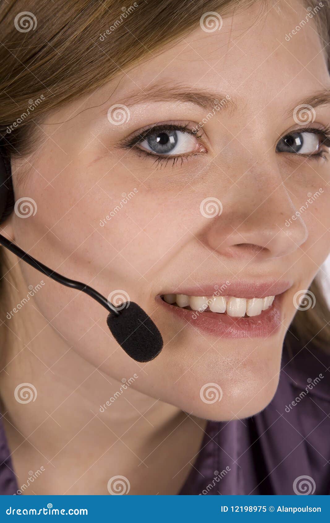 Woman with Headset Up Close Stock Image - Image of corporate, office ...