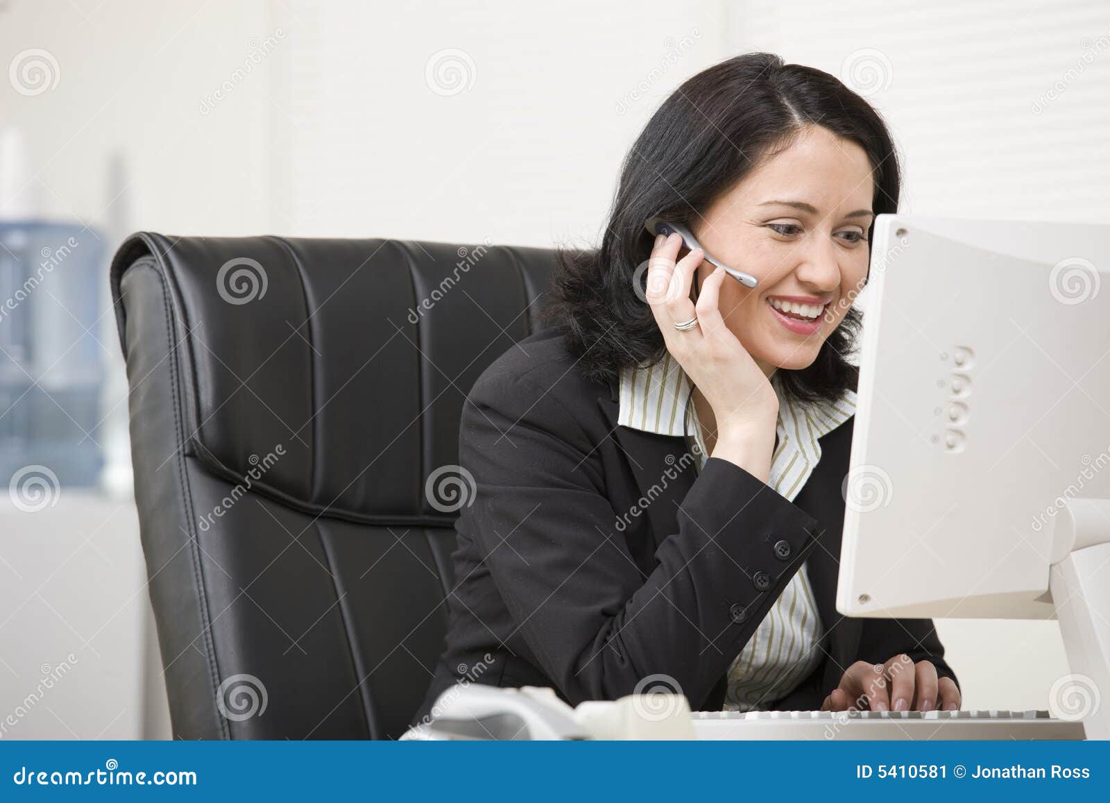 Woman in Headset Working at Computer Stock Image - Image of customer ...