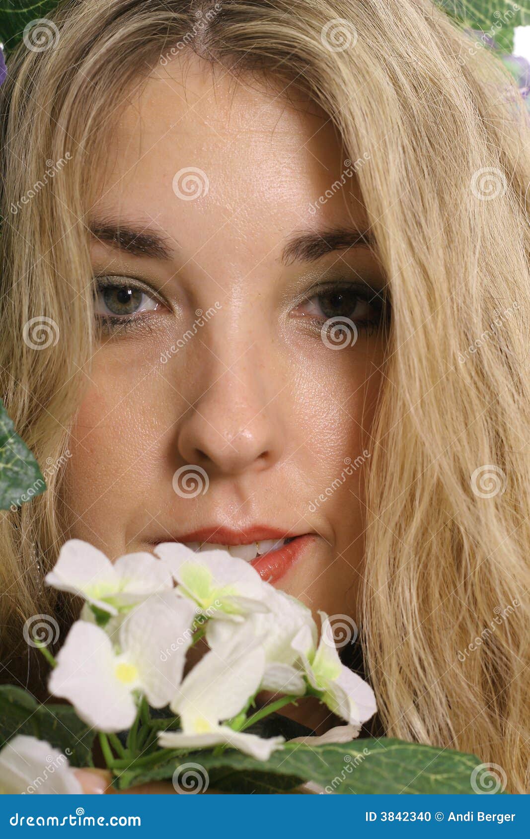 Woman Headshot with Flower Upclose Stock Photo - Image of person ...