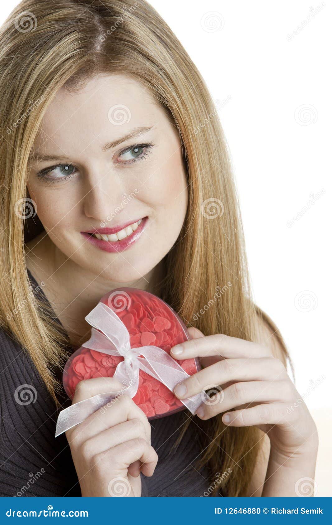 Woman with heart stock photo. Image of emotion, holding - 12646880