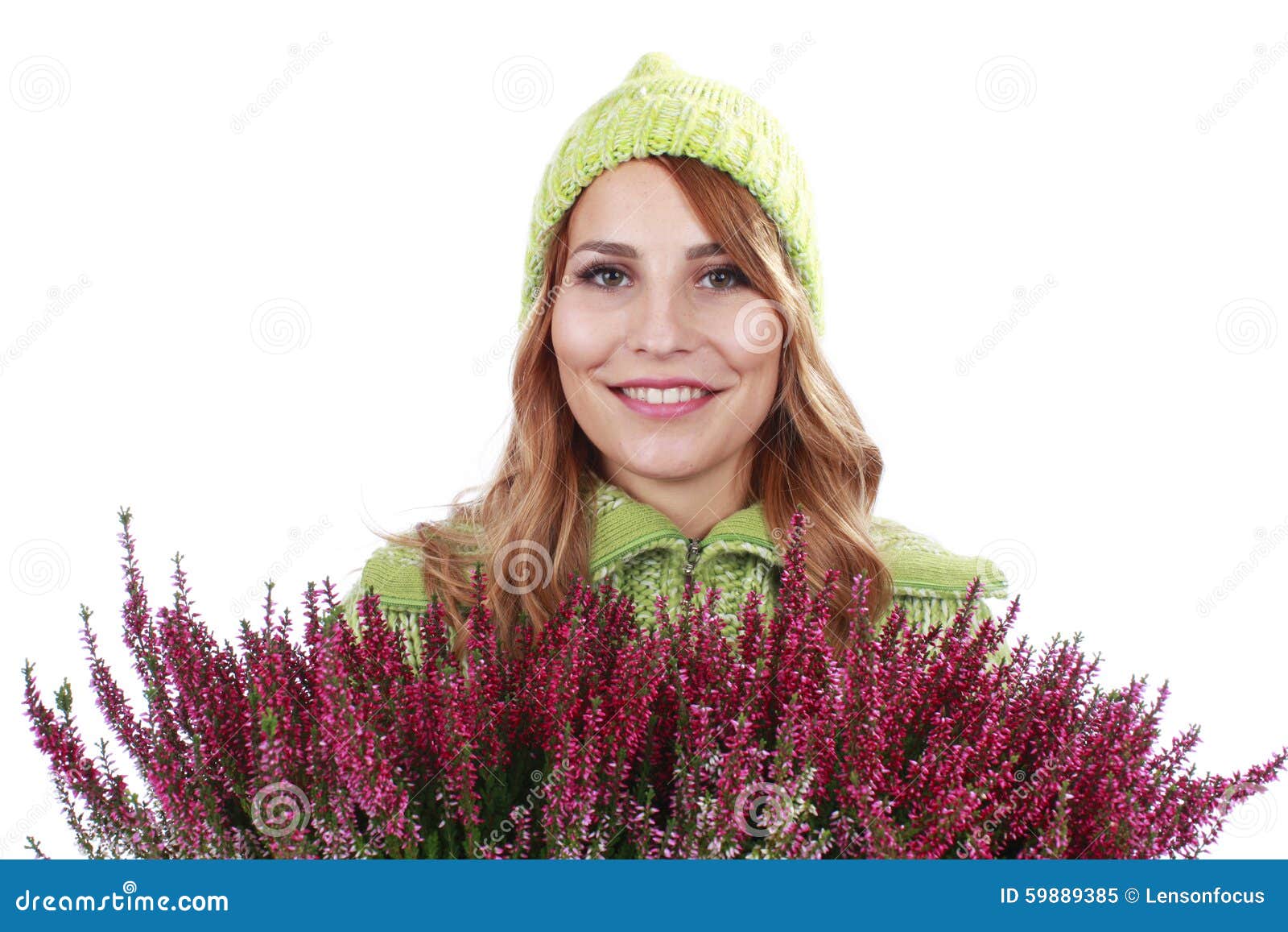Woman with heather plant stock image. Image of heather - 59889385