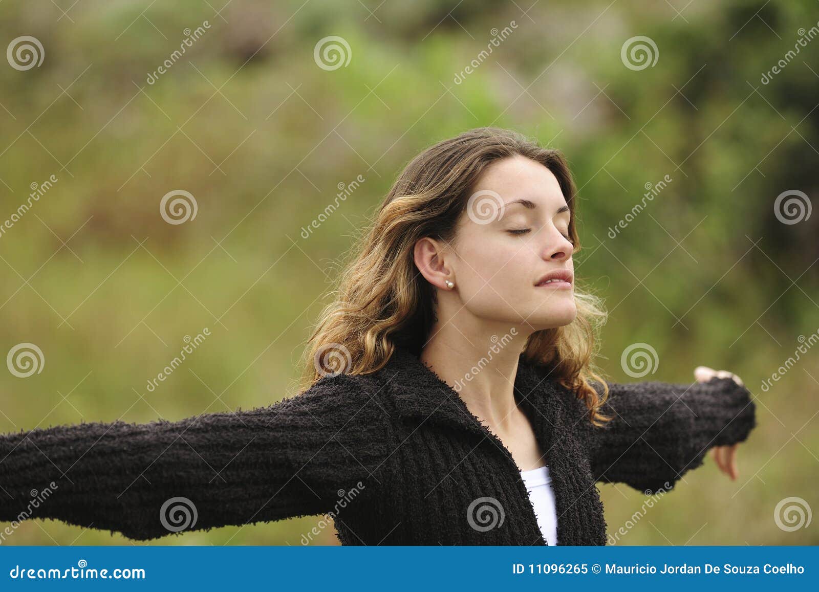 Woman with Her Arms Wide Open Stock Image - Image of adult, cheerful ...