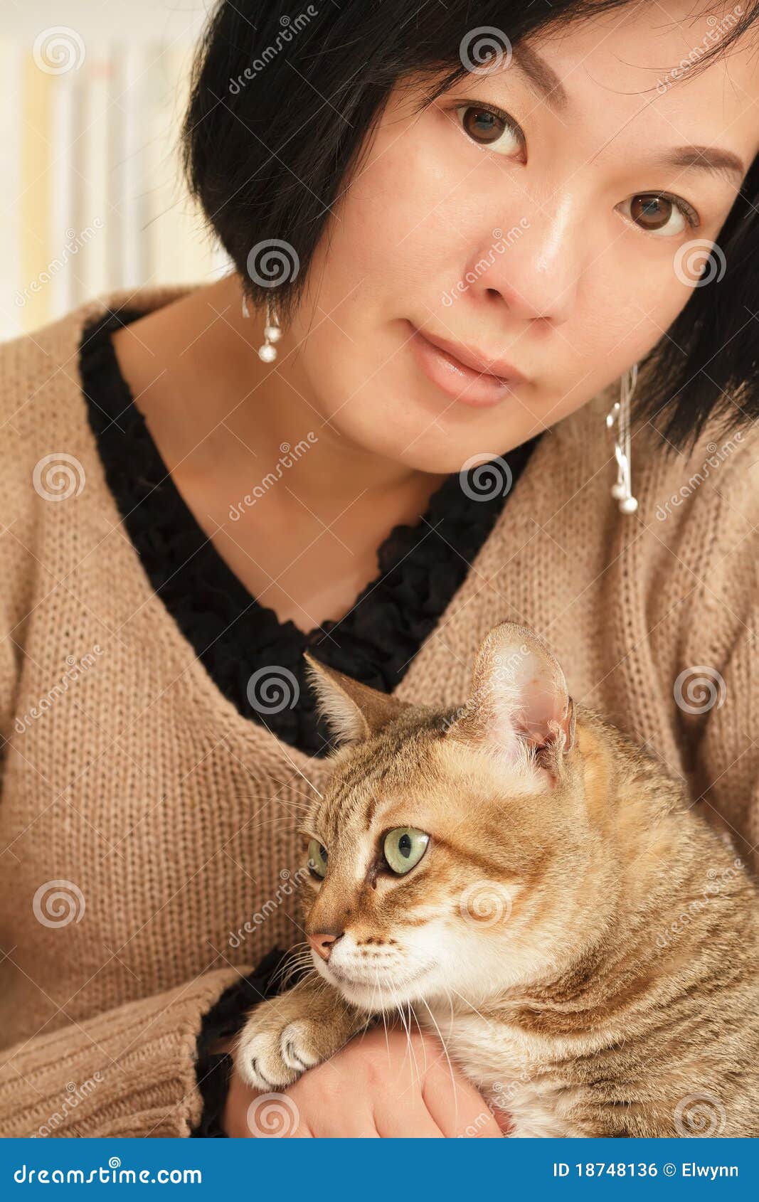 Woman with her cat stock photo. Image of feminine, comfortable - 18748136