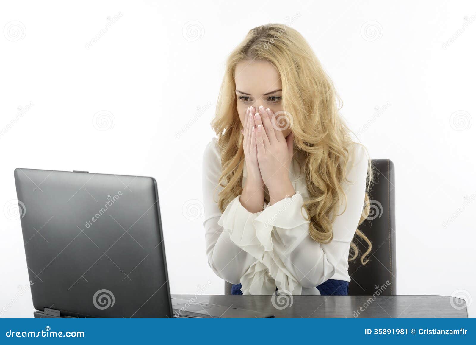Woman at Her Computer, Shocked about What is on the Screen Stock Image ...