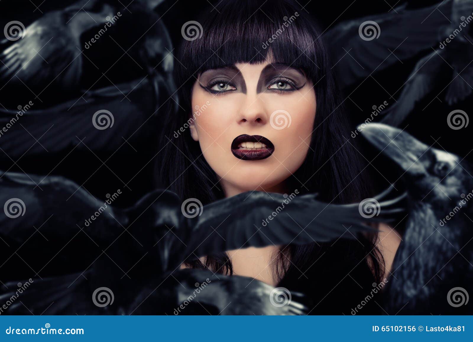 Woman with her crows stock photo. Image of crow, surreal - 65102156