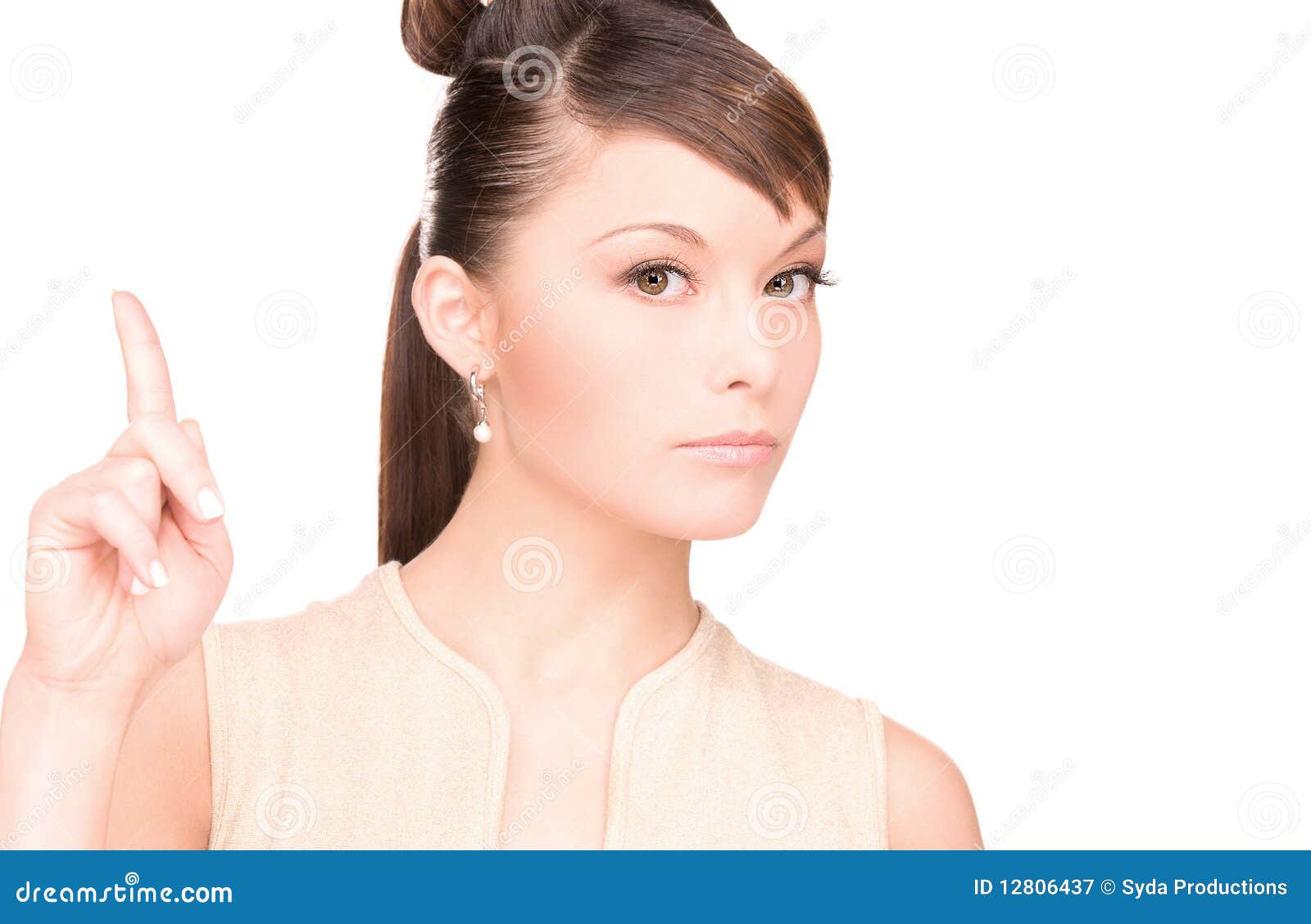 Woman with her finger up stock image. Image of alert - 12806437