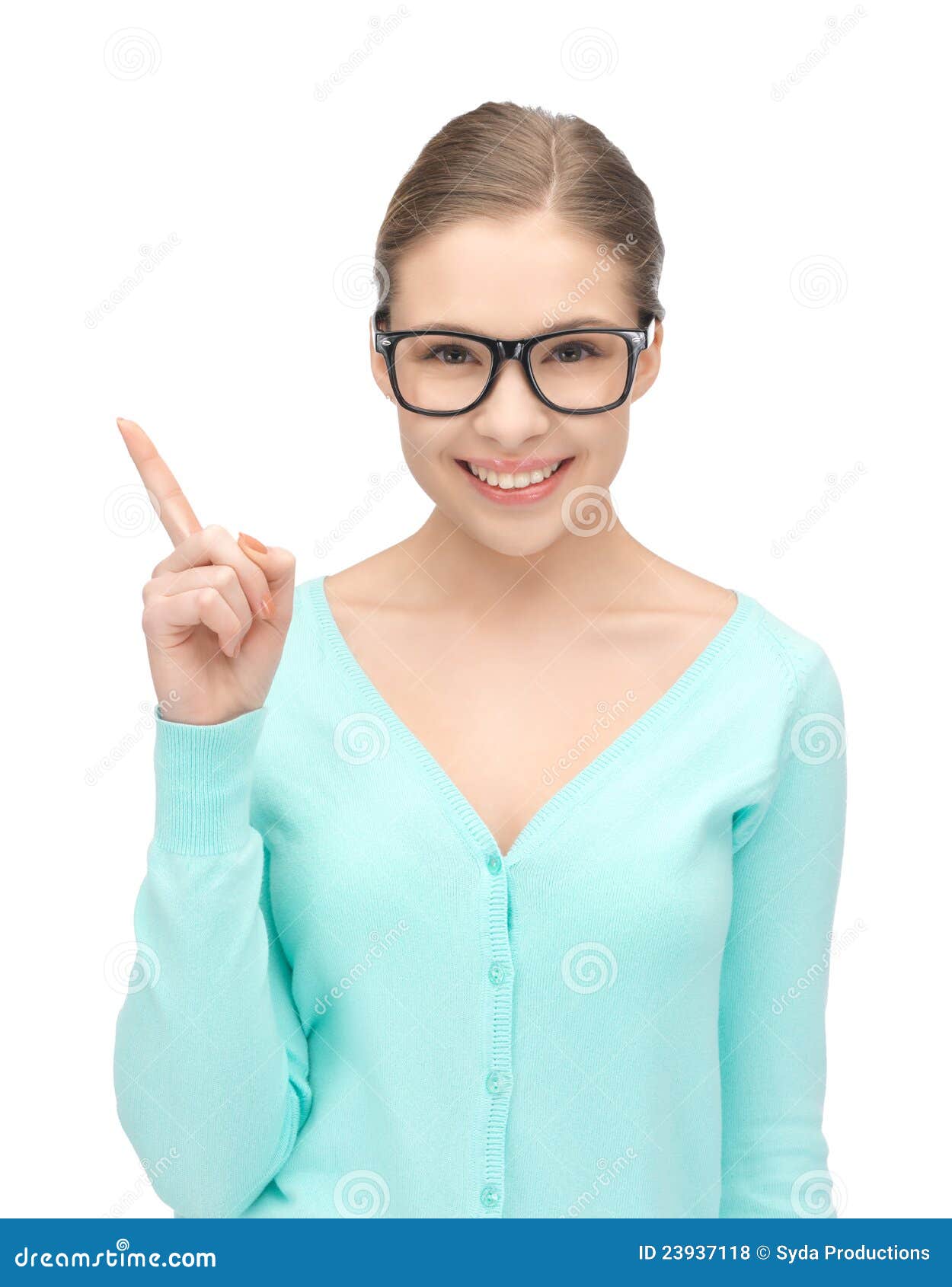 Woman with her finger up stock photo. Image of direction - 23937118