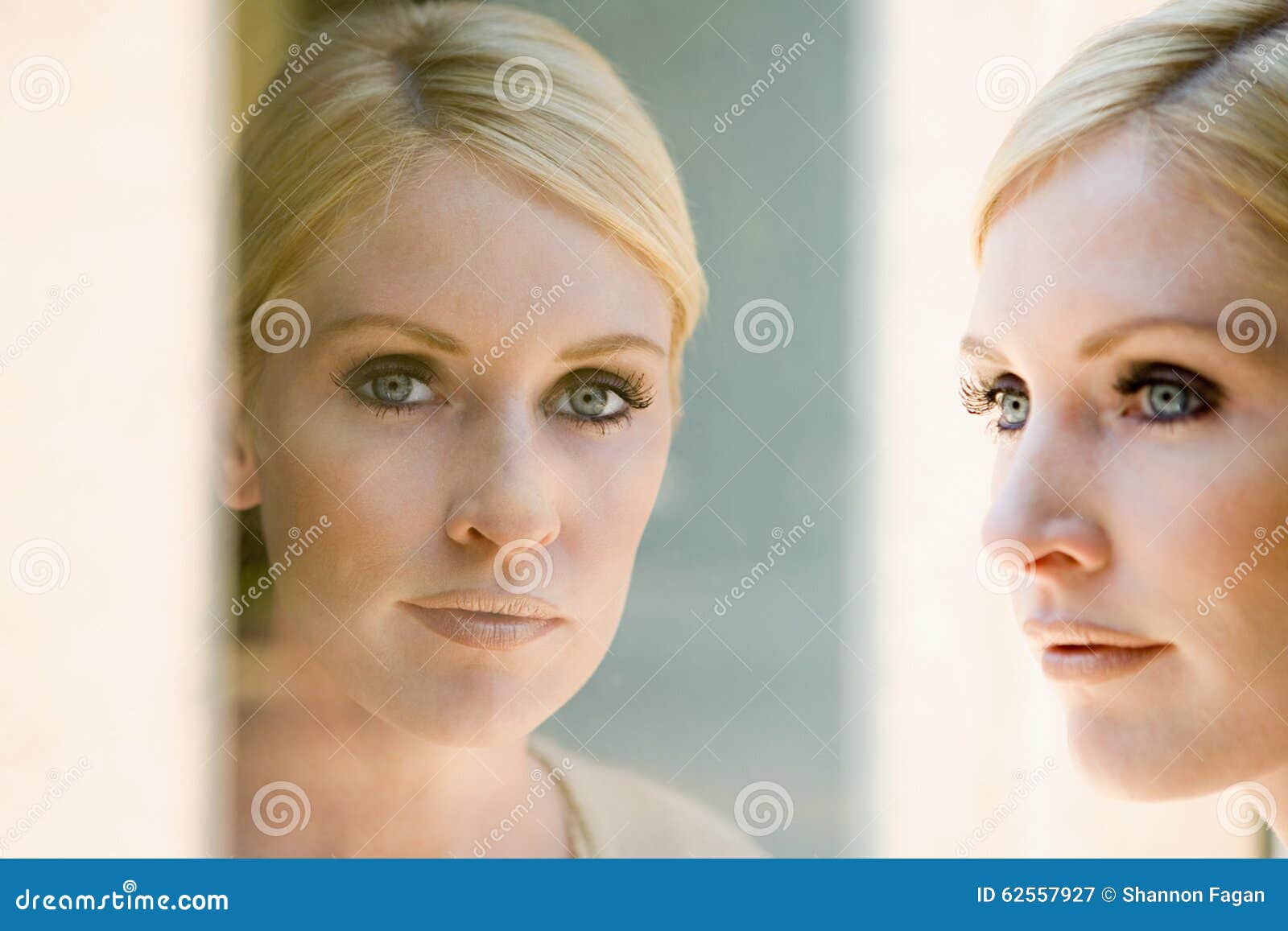 Woman and her reflection stock image. Image of horizontal - 62557927