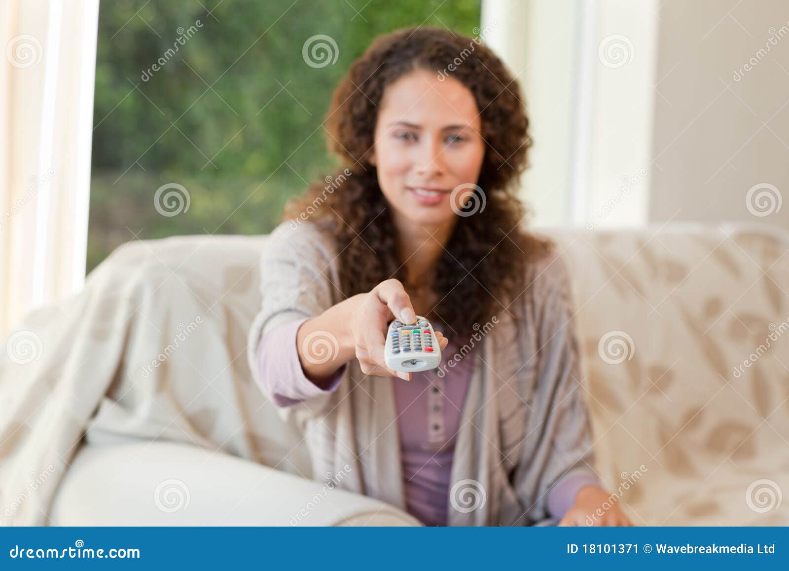 Woman with her remote stock image. Image of happiness - 18101371