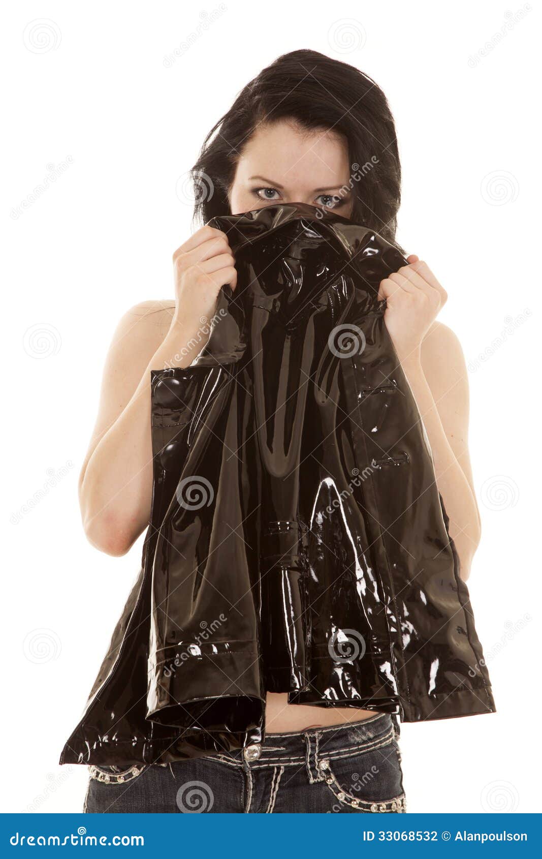 Woman Hide Behind Shiny Coat Stock Photo - Image of hide, hair: 33068532