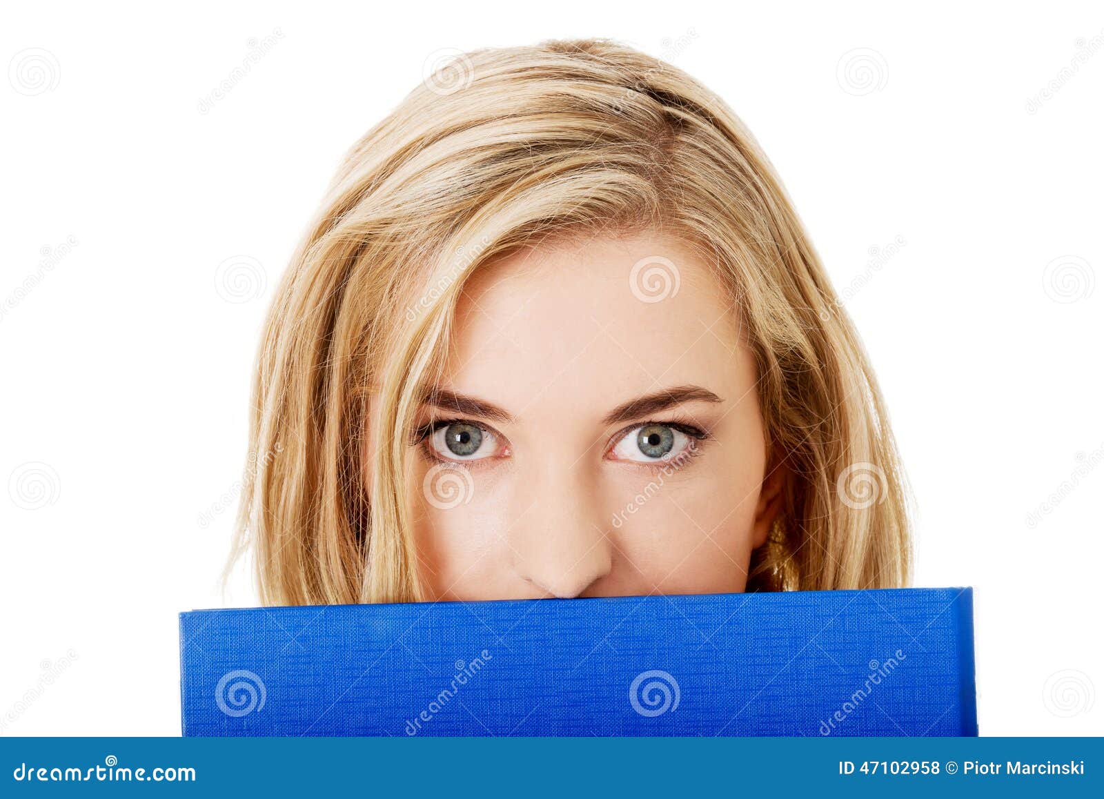 Woman Hiding Behind a Binder Stock Photo - Image of binder, service ...