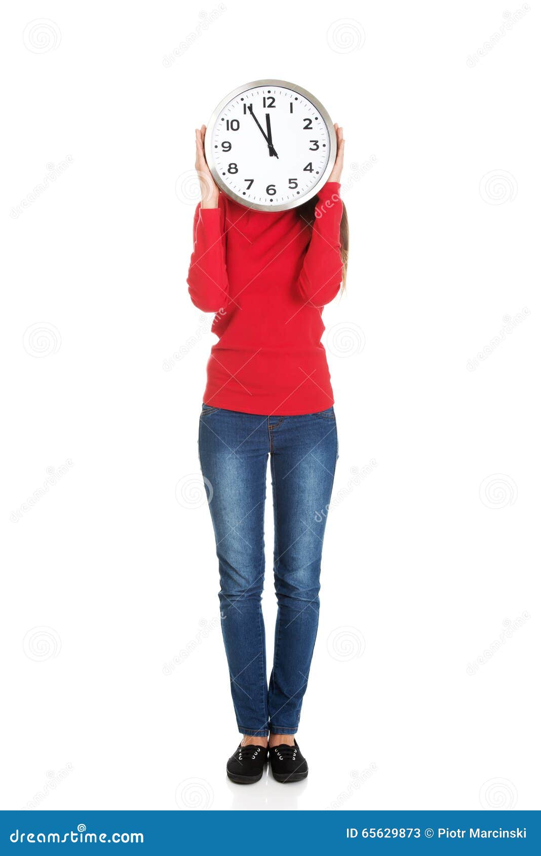 Woman Hiding Behind a Clock. Stock Image - Image of beauty, holding ...