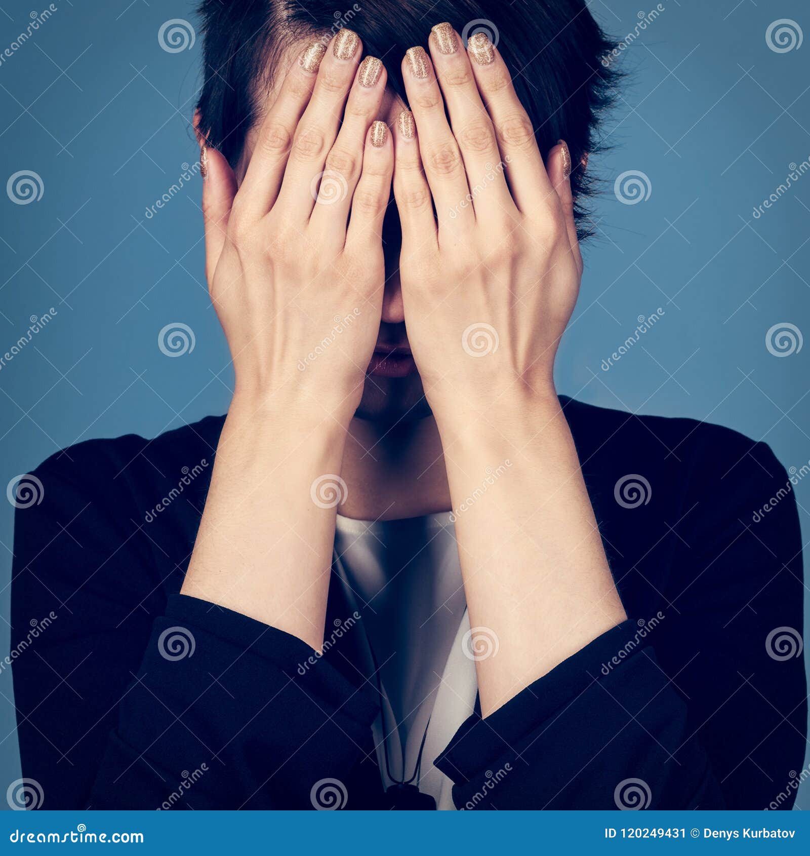 Woman hiding face stock image. Image of palms, arms - 120249431