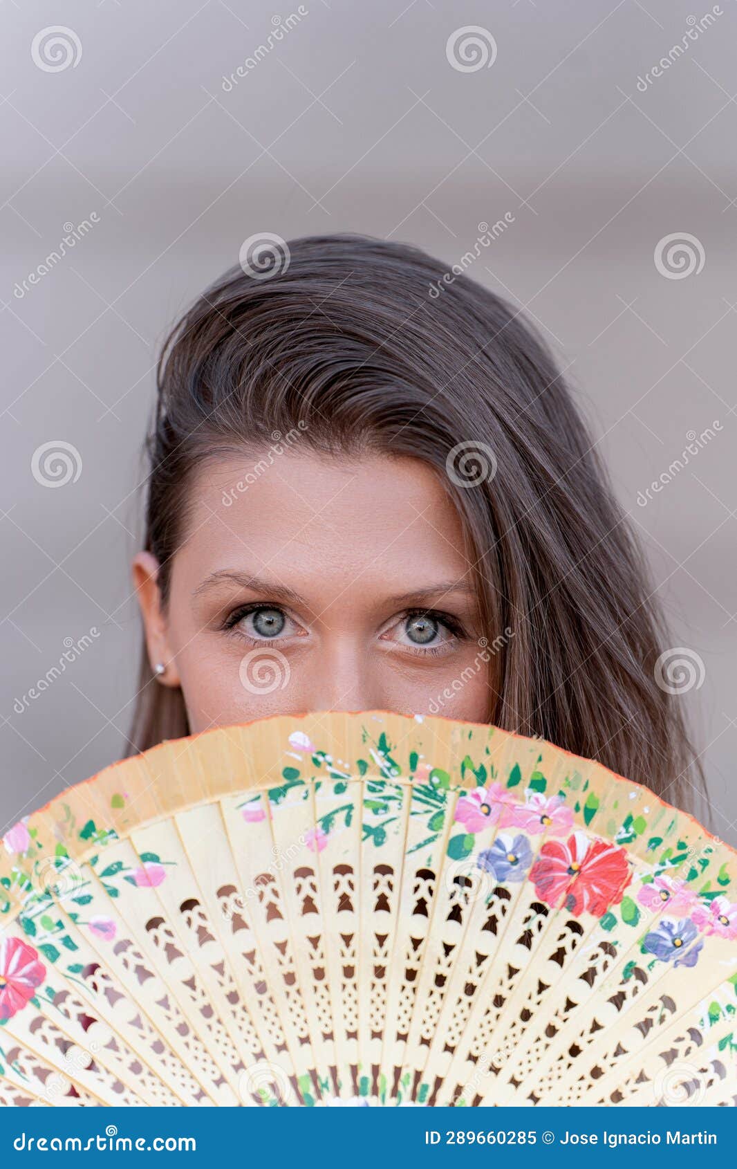 Woman Hiding Face Behind a Hand Fan. Stock Image - Image of covering ...