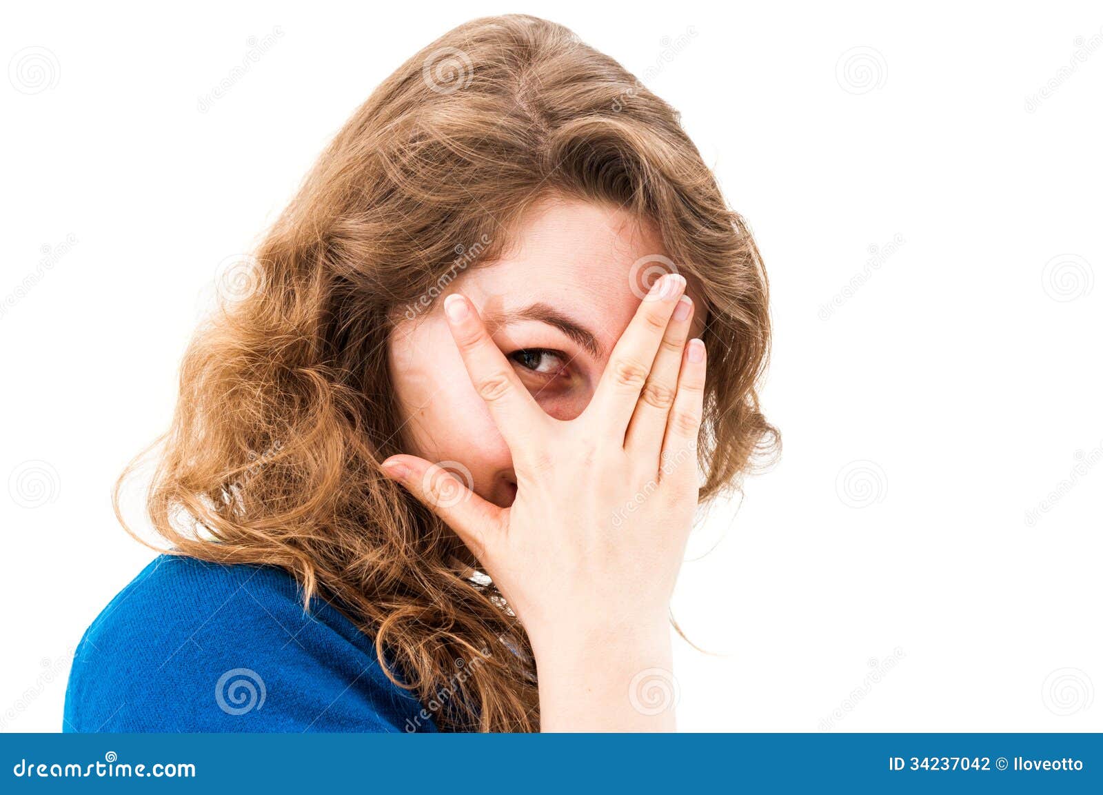Woman Hiding Face Laughing Timid Stock Photo - Image of hands ...