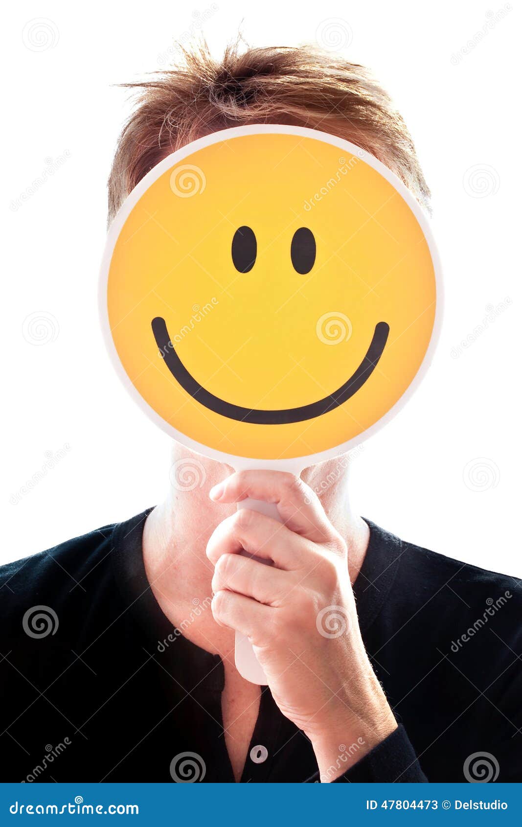 Woman Hiding Her Face Behind a Smiley Stock Image - Image of isolated ...